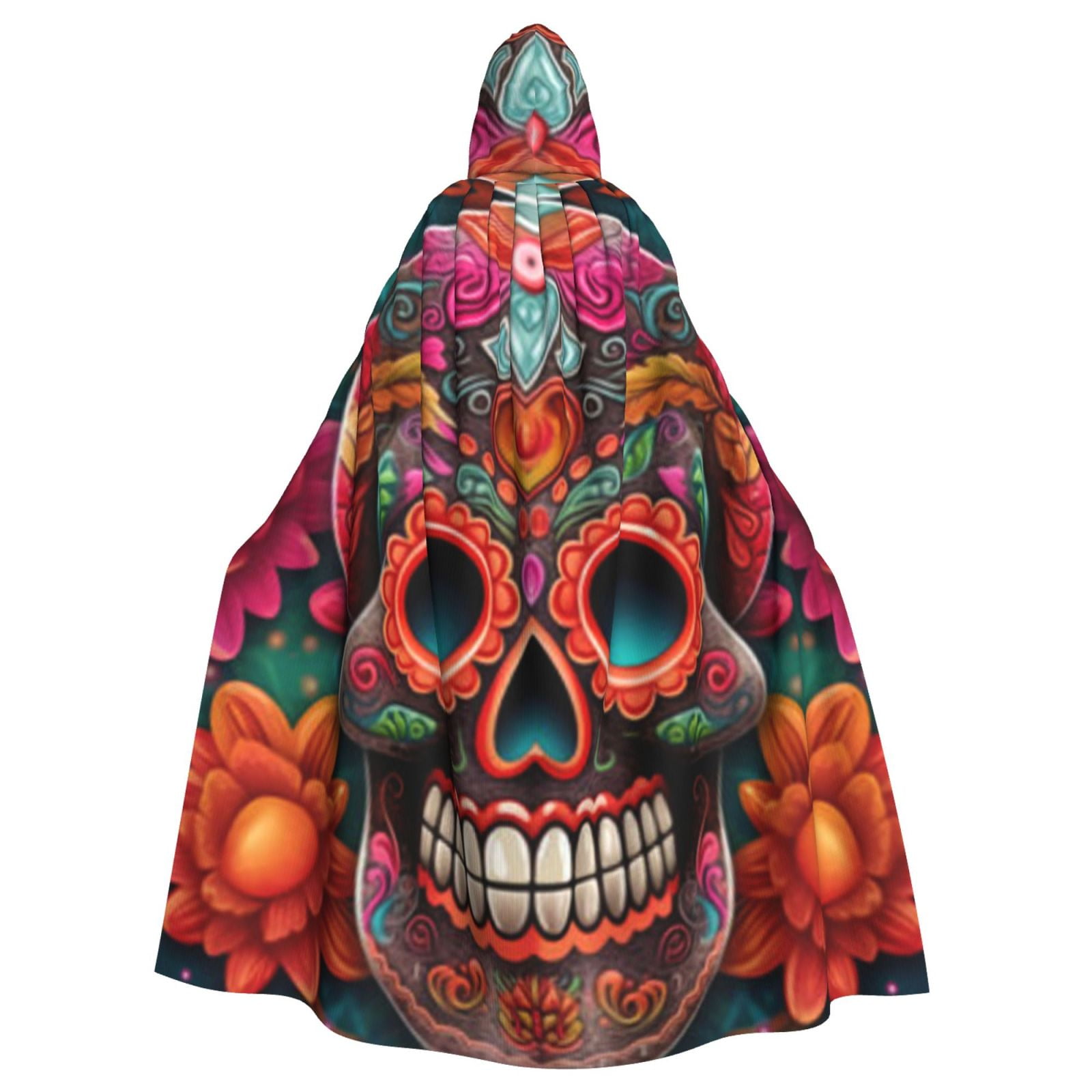 Unisex Hooded Cloak Adult Lightweight Overcoat Mexican Skull Mask Cinco ...
