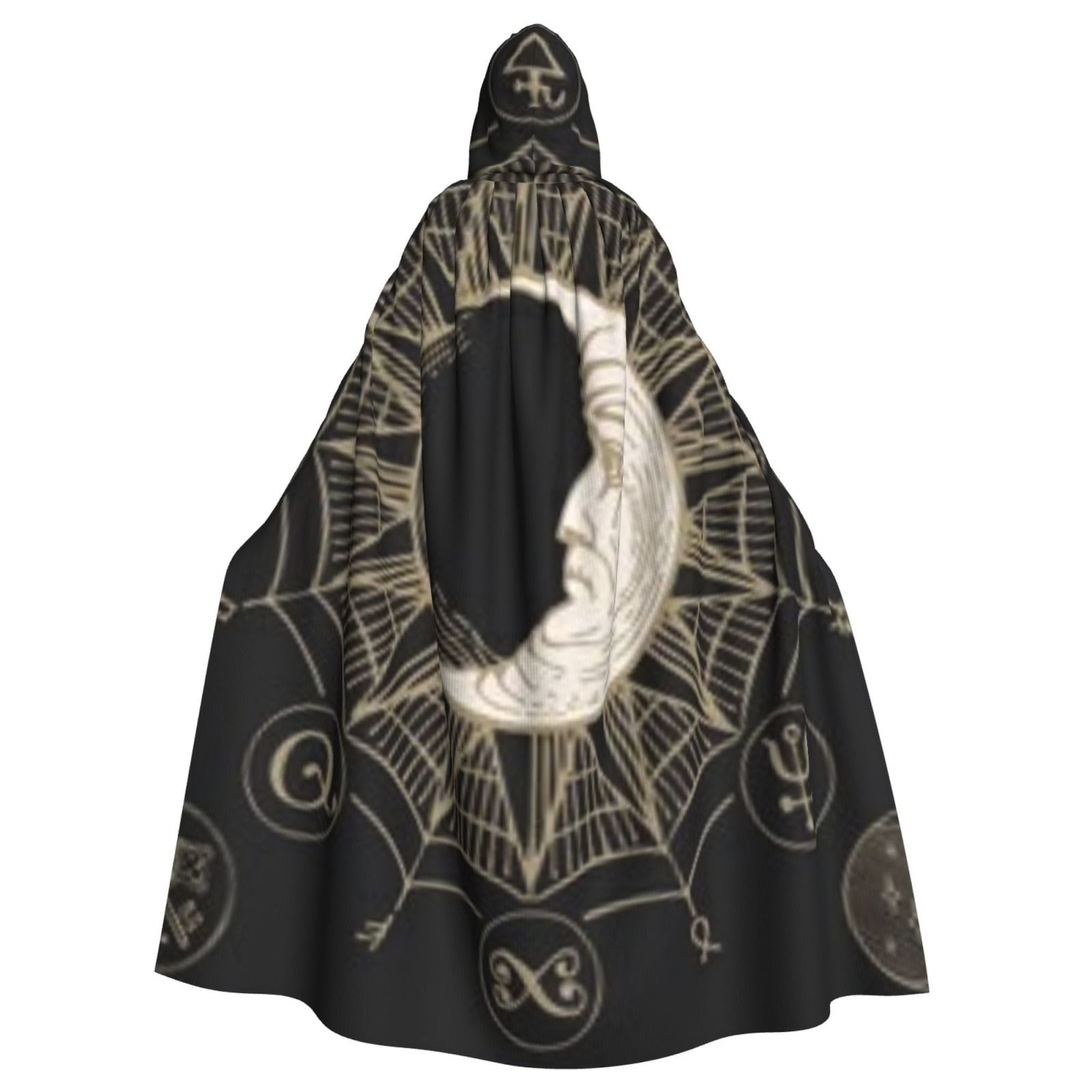 Unisex Hooded Cloak Adult Lightweight Overcoat Moon With Magic Symbols ...