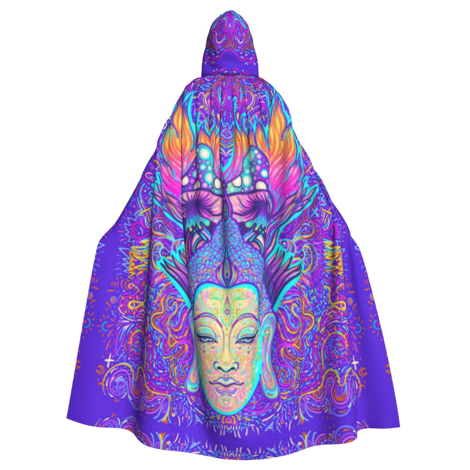 Unisex Hooded Cloak Adult Lightweight Overcoat Neon Mushroom Buddhism ...