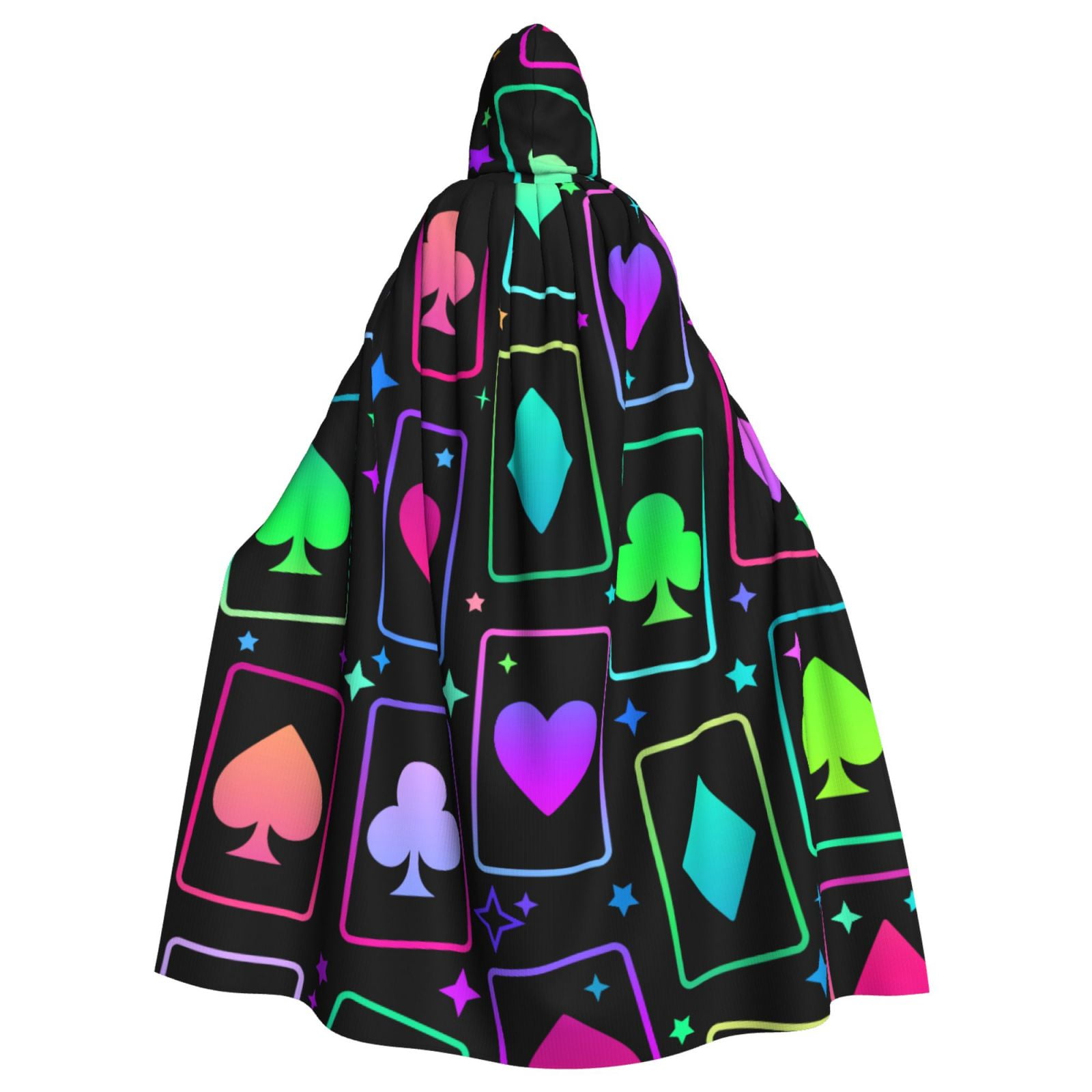 Unisex Hooded Cloak Adult Lightweight Overcoat Neon Playing Cards ...