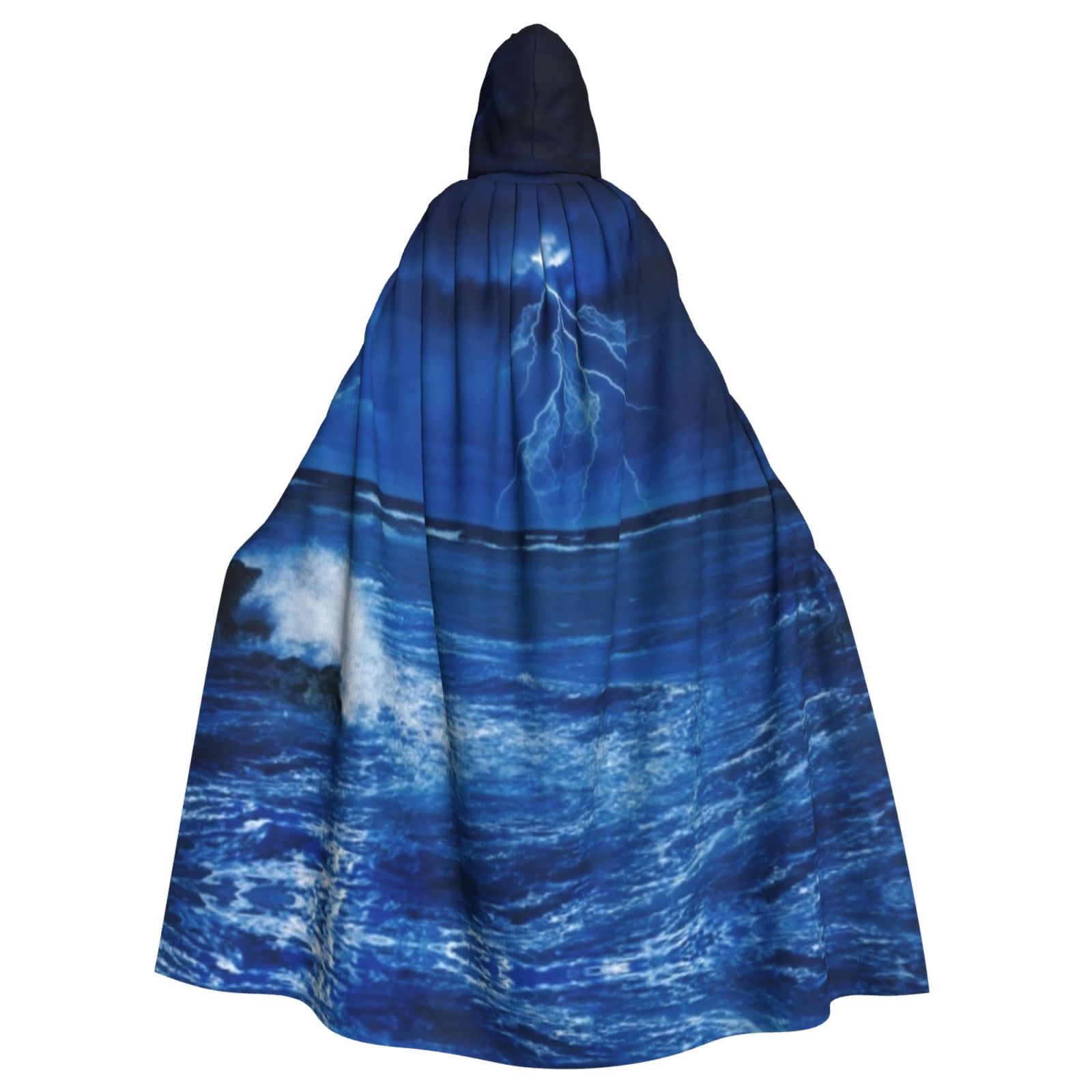 Unisex Hooded Cloak Adult Lightweight Overcoat Night Stormy Sea With ...