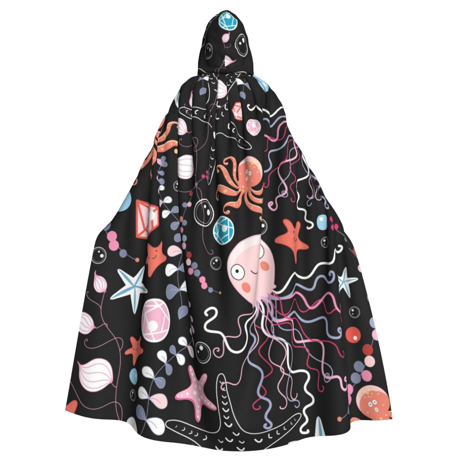 Unisex Hooded Cloak Adult Lightweight Overcoat Octopus And Jellyfish ...