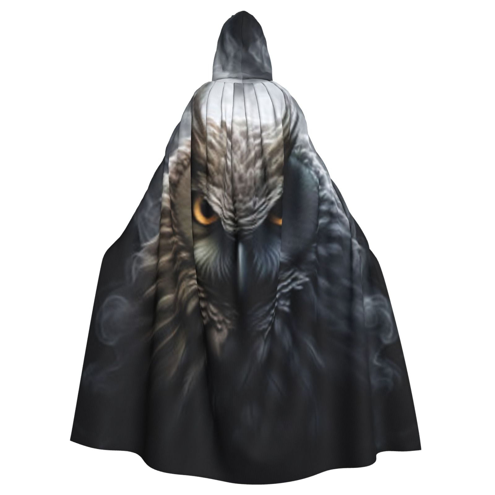 Unisex Hooded Cloak Adult Lightweight Overcoat Owl Face With Fire Smoke ...