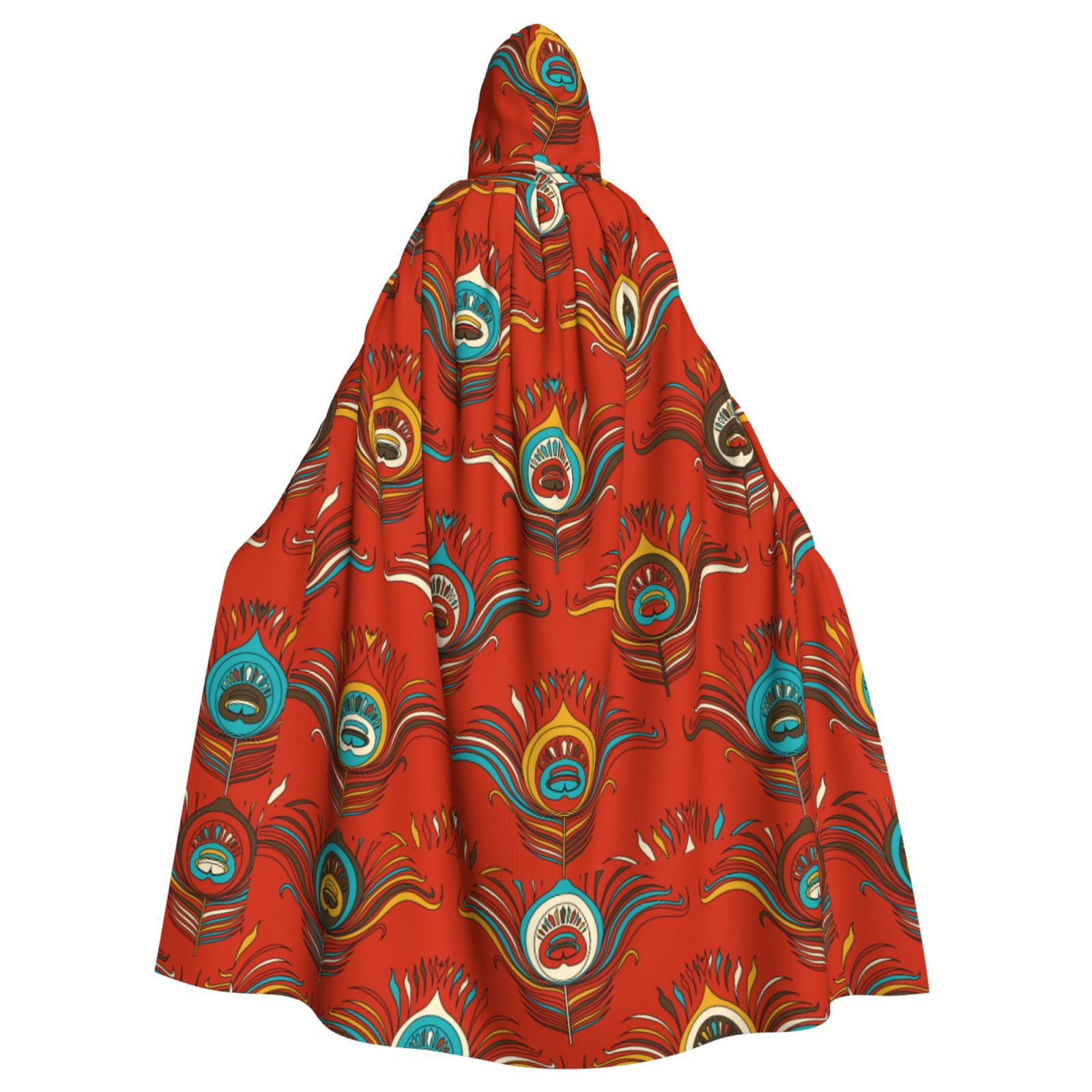 Unisex Hooded Cloak Adult Lightweight Overcoat Peacock Feather In Red ...