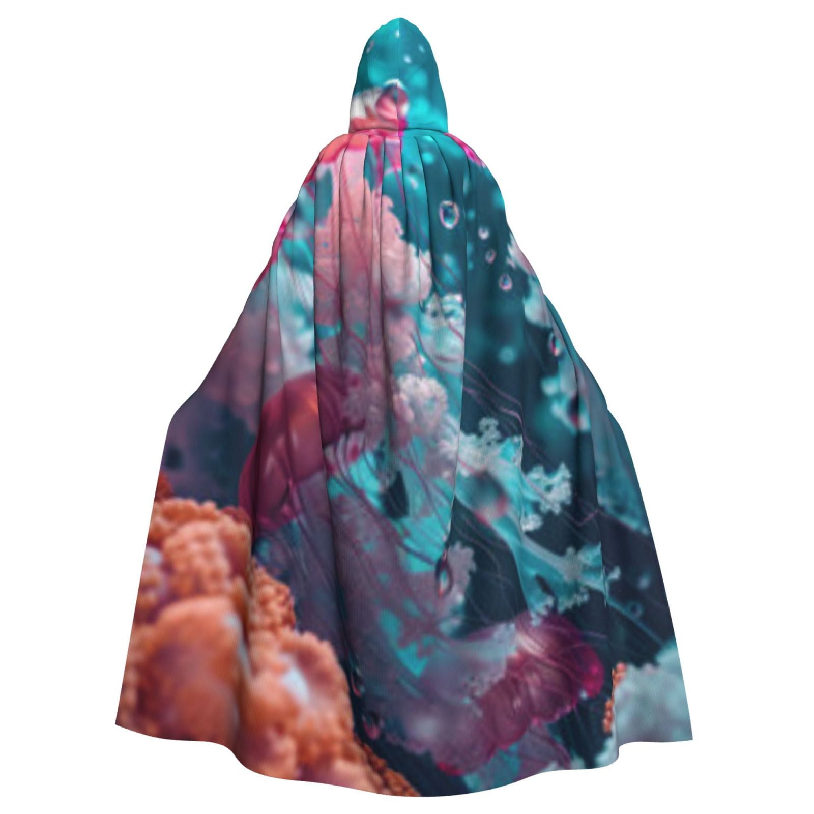 Unisex Hooded Cloak Adult Lightweight Overcoat Pink Jellyfish In Water ...