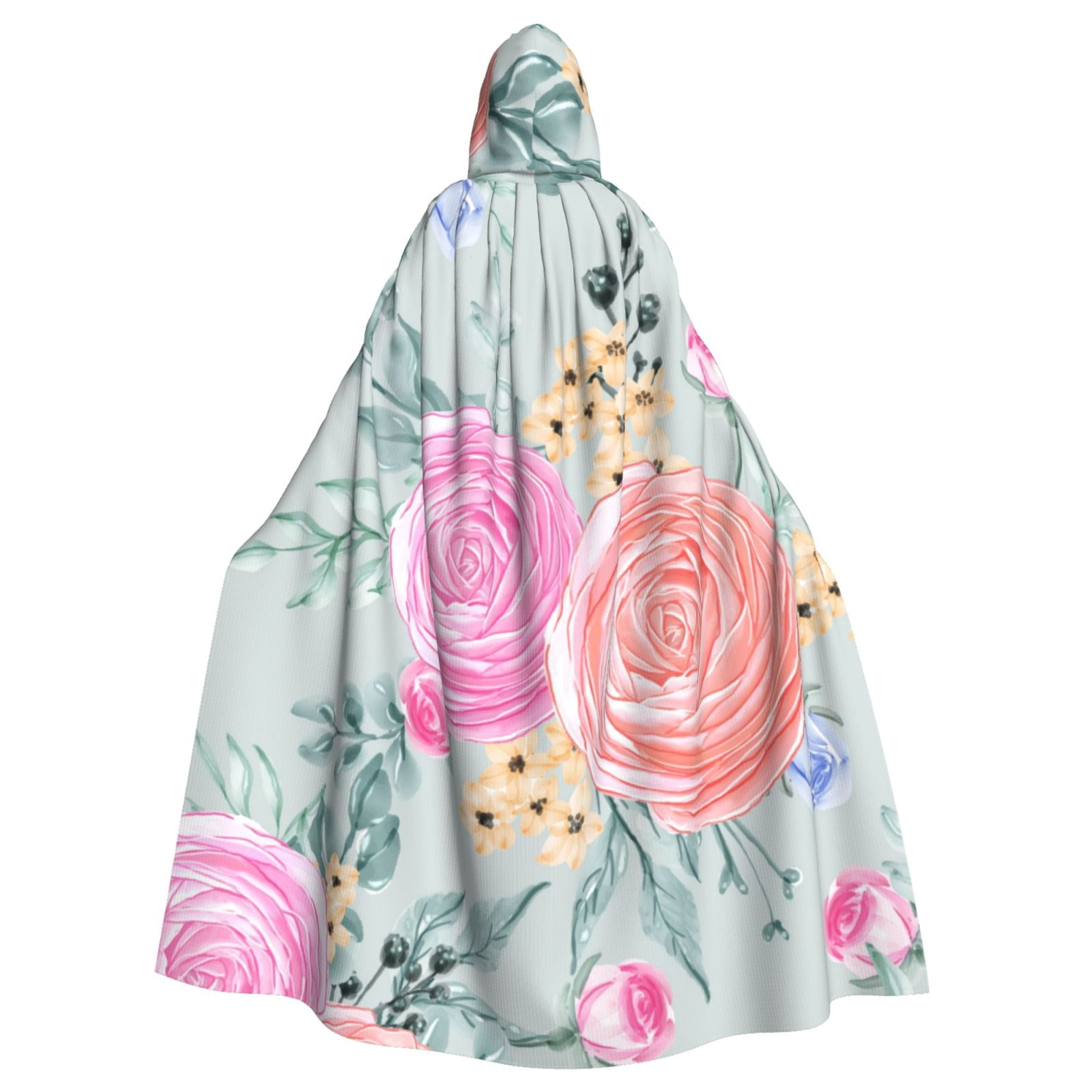 Unisex Hooded Cloak Adult Lightweight Overcoat Pink Rose And Leaves ...
