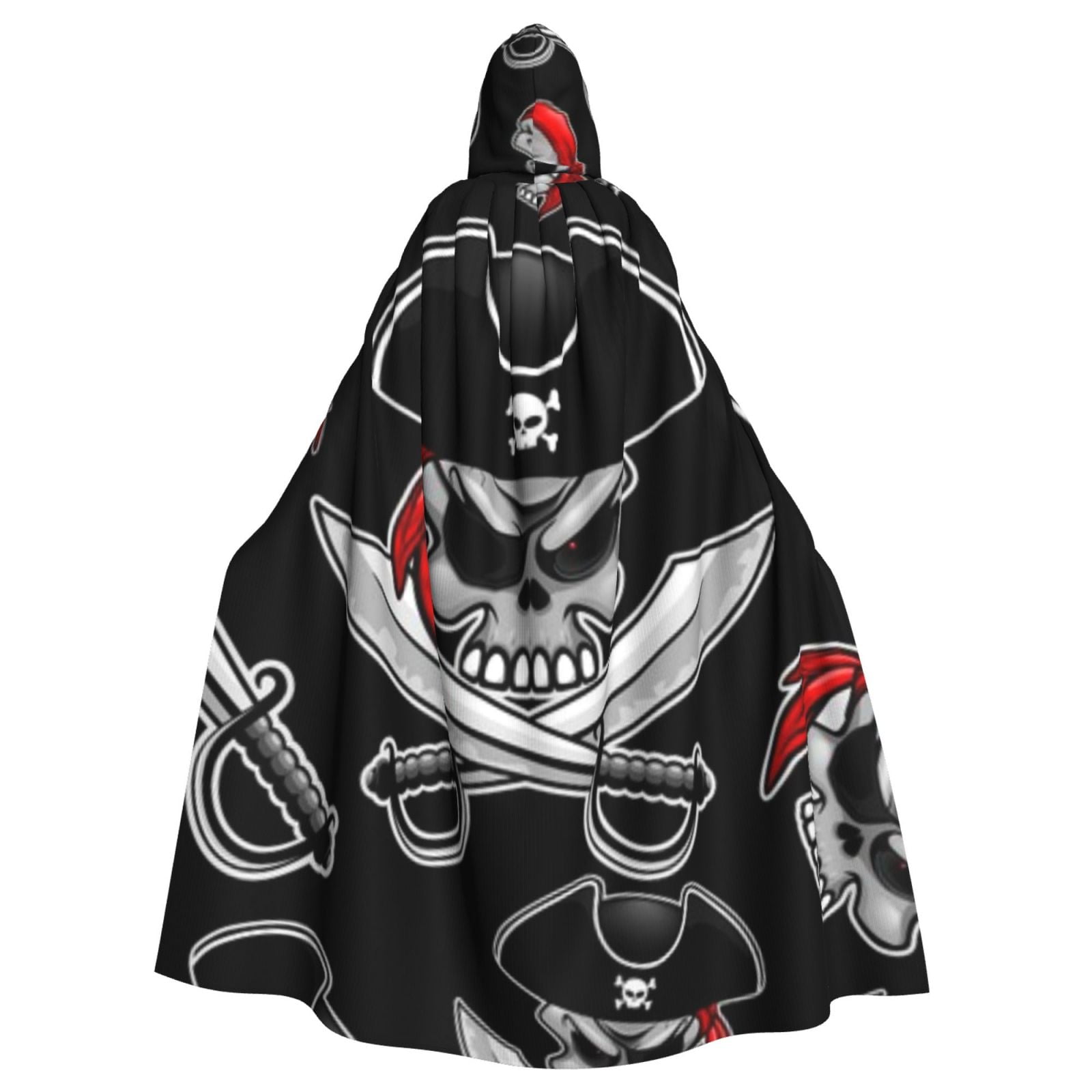 Unisex Hooded Cloak Adult Lightweight Overcoat Pirate Captain Skulls ...