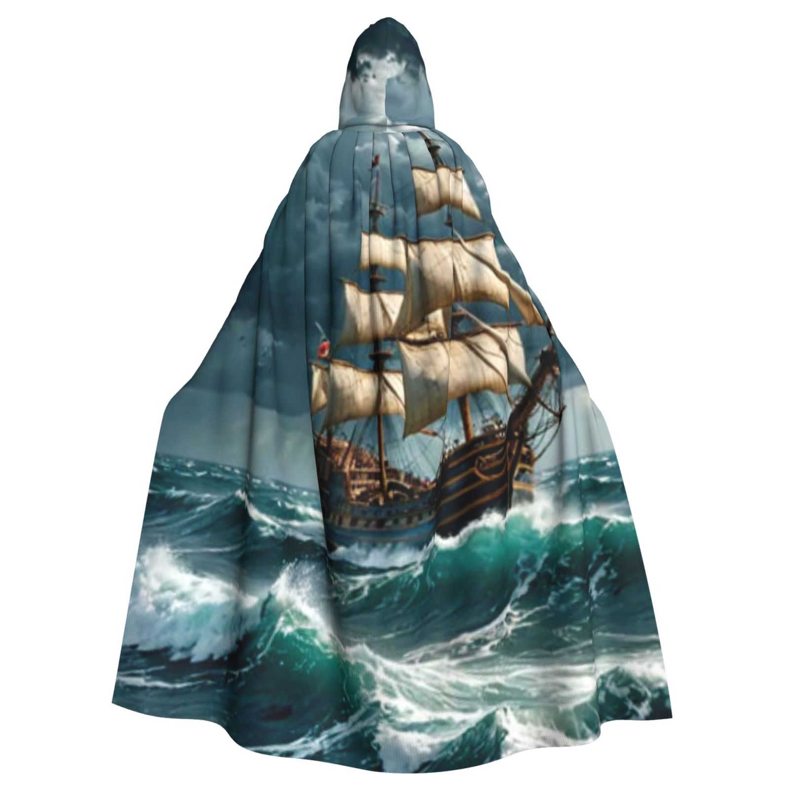 Unisex Hooded Cloak Adult Lightweight Overcoat Pirate Ship In Stormy ...