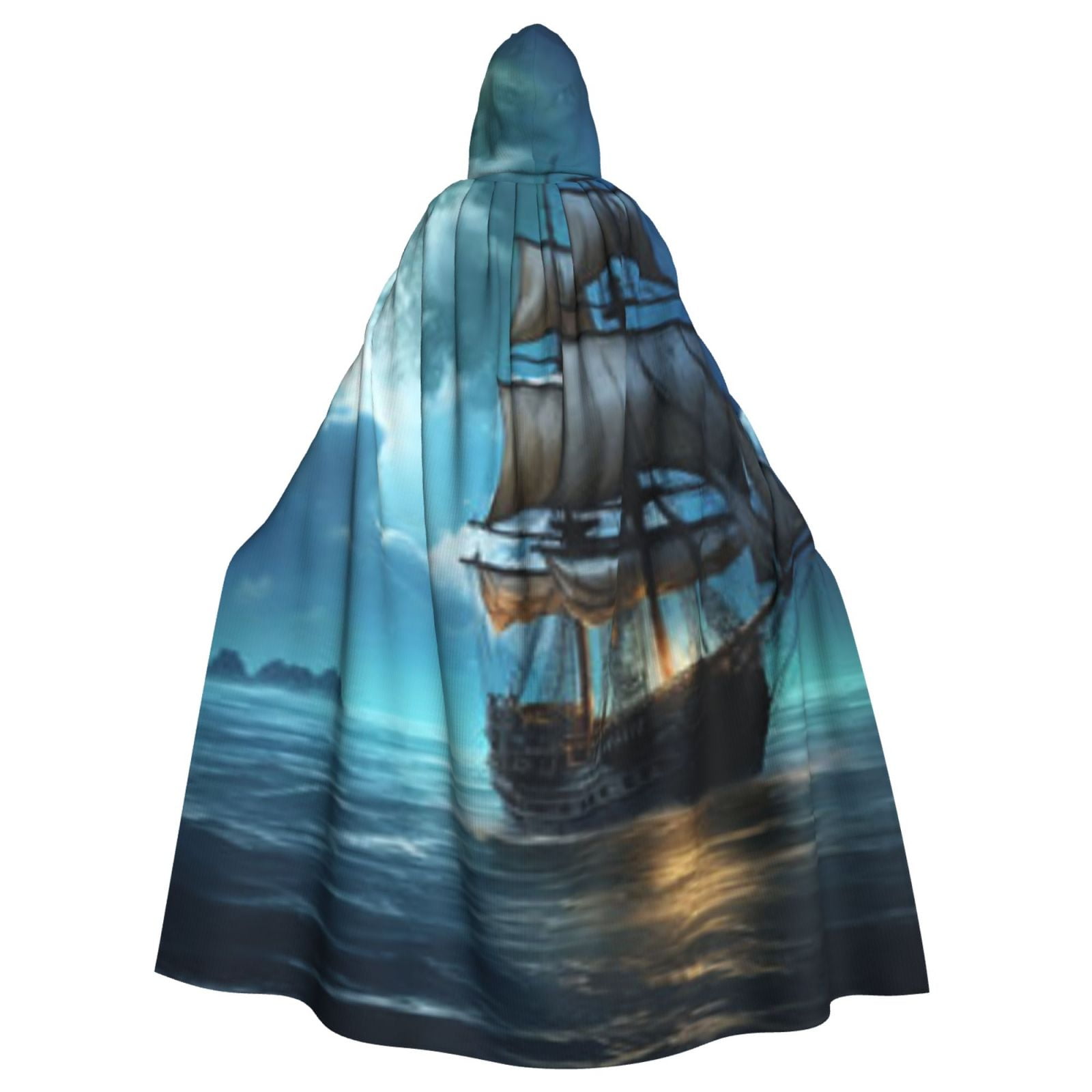 Unisex Hooded Cloak Adult Lightweight Overcoat Pirate Ship On The Ocean ...