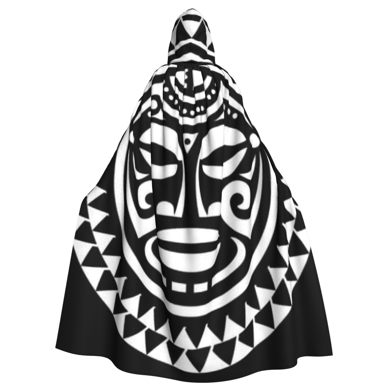 Unisex Hooded Cloak Adult Lightweight Overcoat Polynesian Maori Face ...