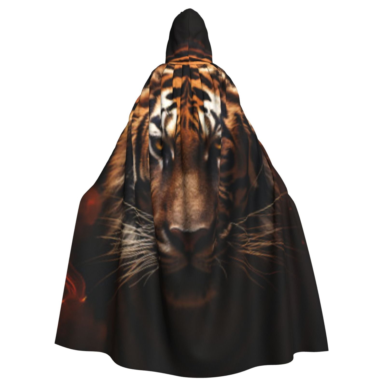 Unisex Hooded Cloak Adult Lightweight Overcoat Portrait Of Tiger With ...