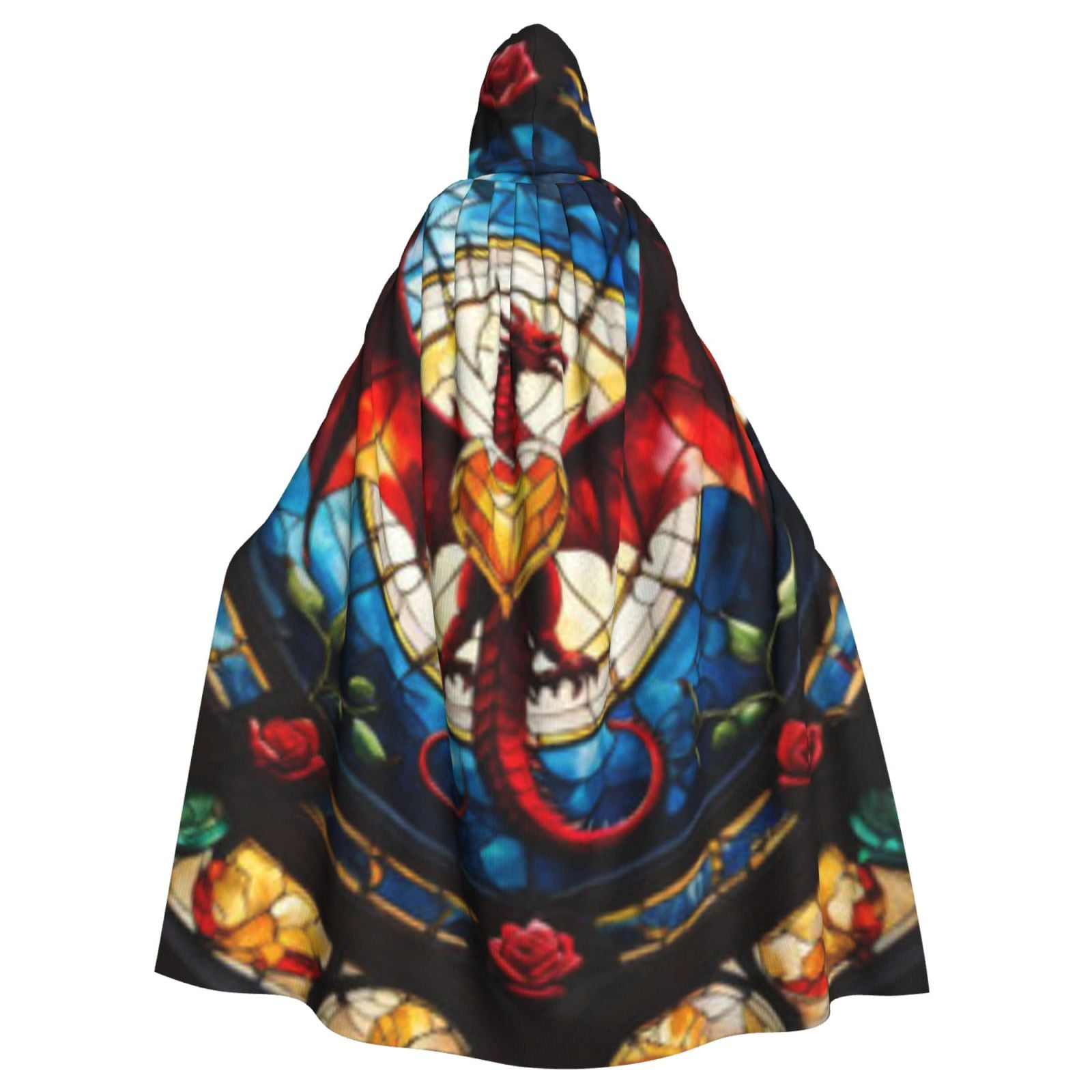 Unisex Hooded Cloak Adult Lightweight Overcoat Red Dragon Stained Glass ...
