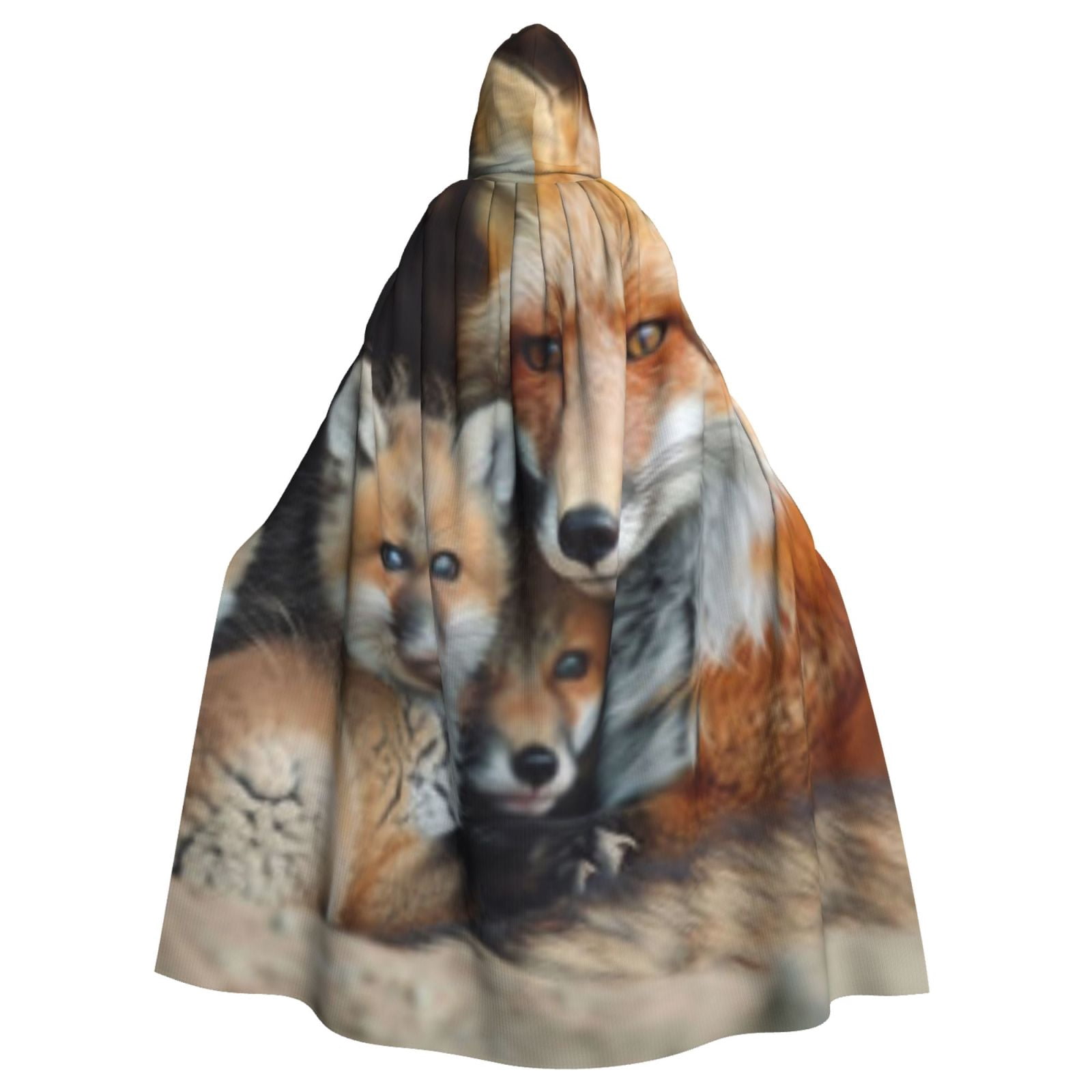 Unisex Hooded Cloak Adult Lightweight Overcoat Red Fox Family Cloak for ...