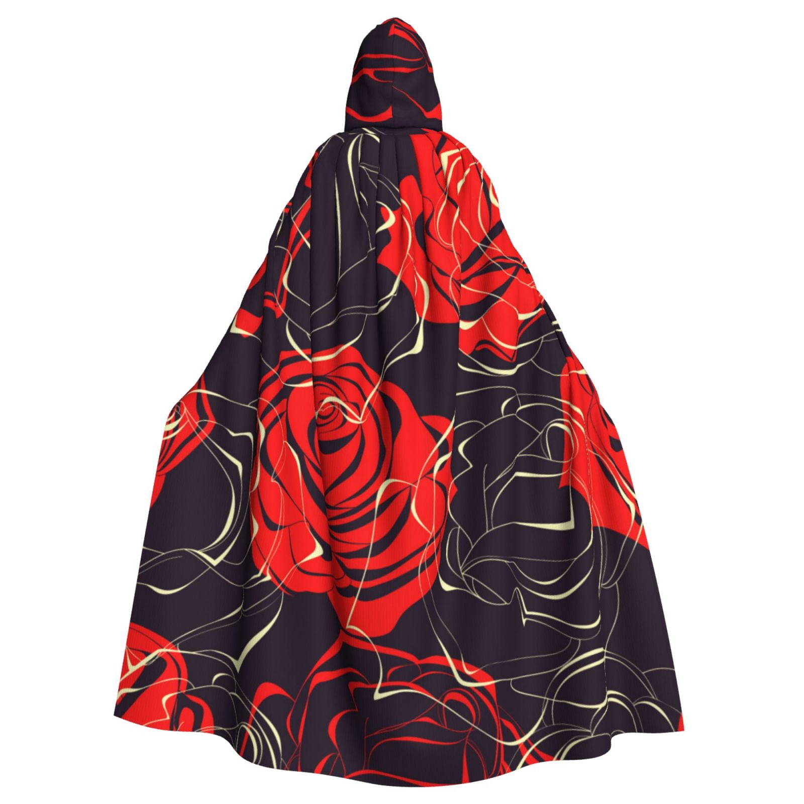 Unisex Hooded Cloak Adult Lightweight Overcoat Red Roses Over Dark ...