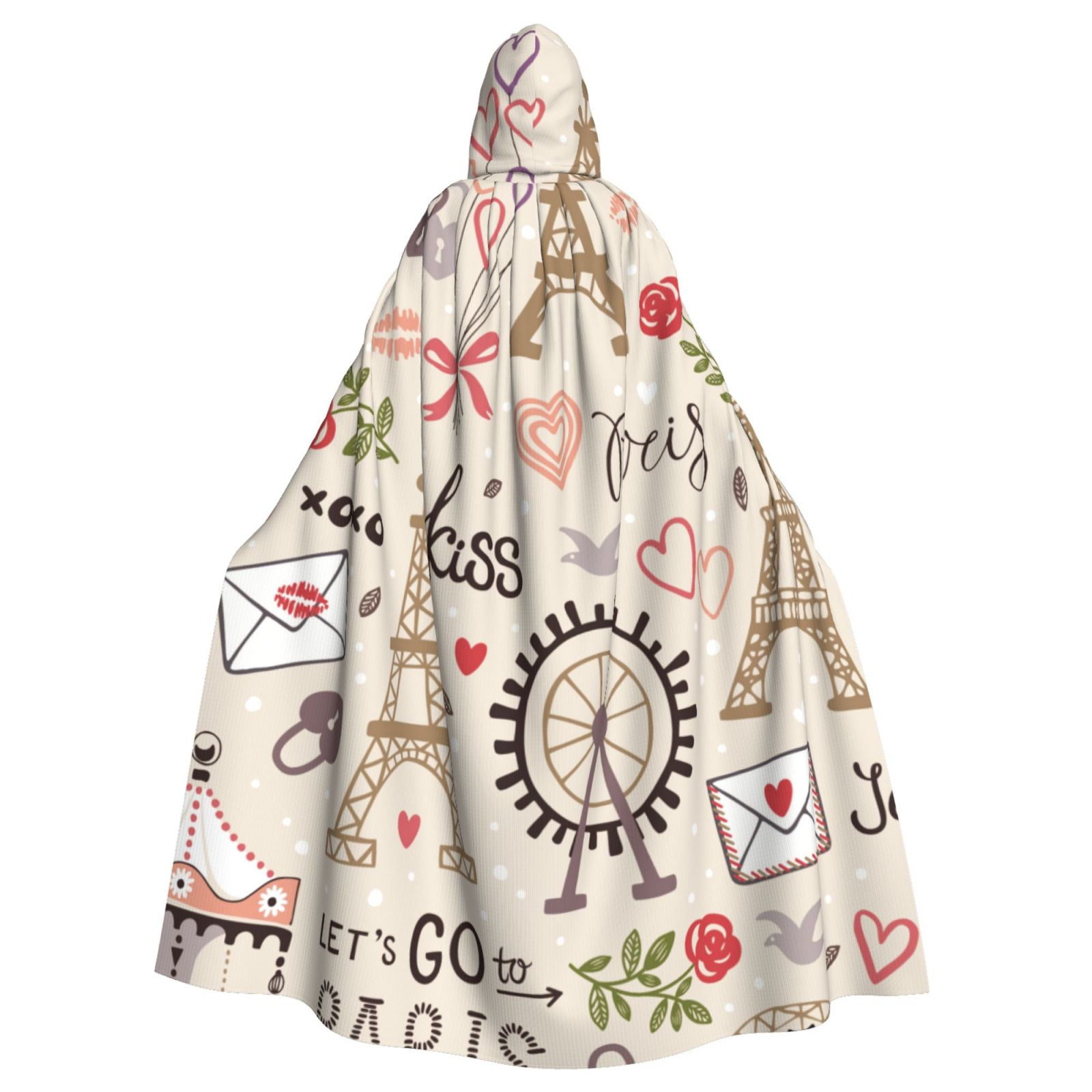 Unisex Hooded Cloak Adult Lightweight Overcoat Retro French Landmarks ...