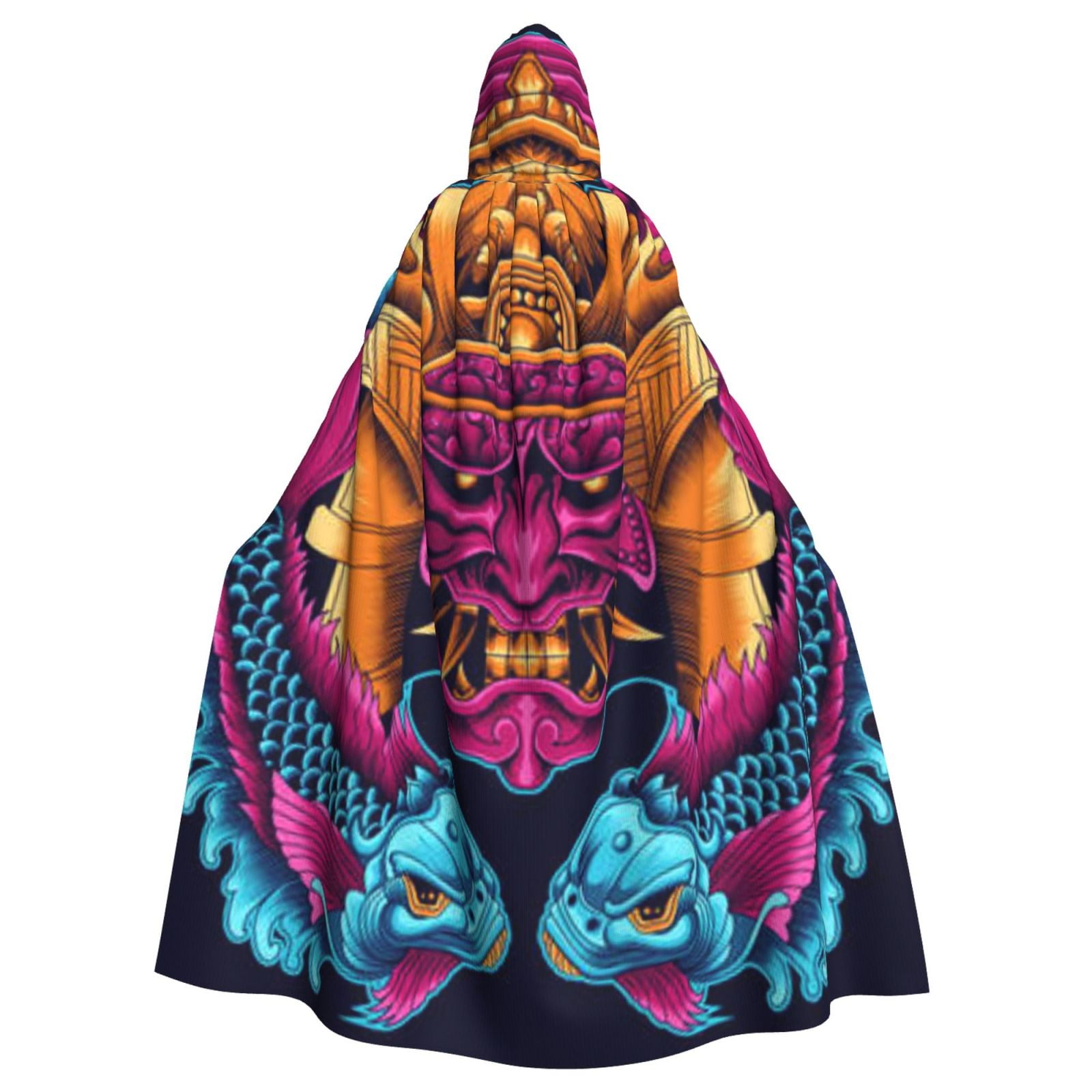 Unisex Hooded Cloak Adult Lightweight Overcoat Samurai Hannya Mask With ...