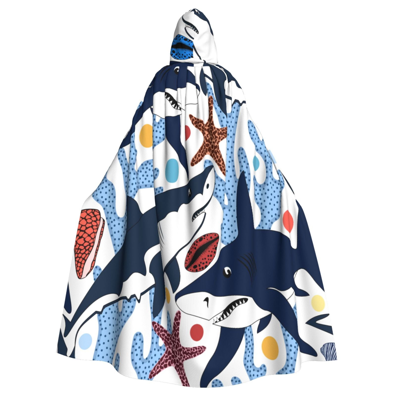 Unisex Hooded Cloak Adult Lightweight Overcoat Sharks Shells Starfishes ...