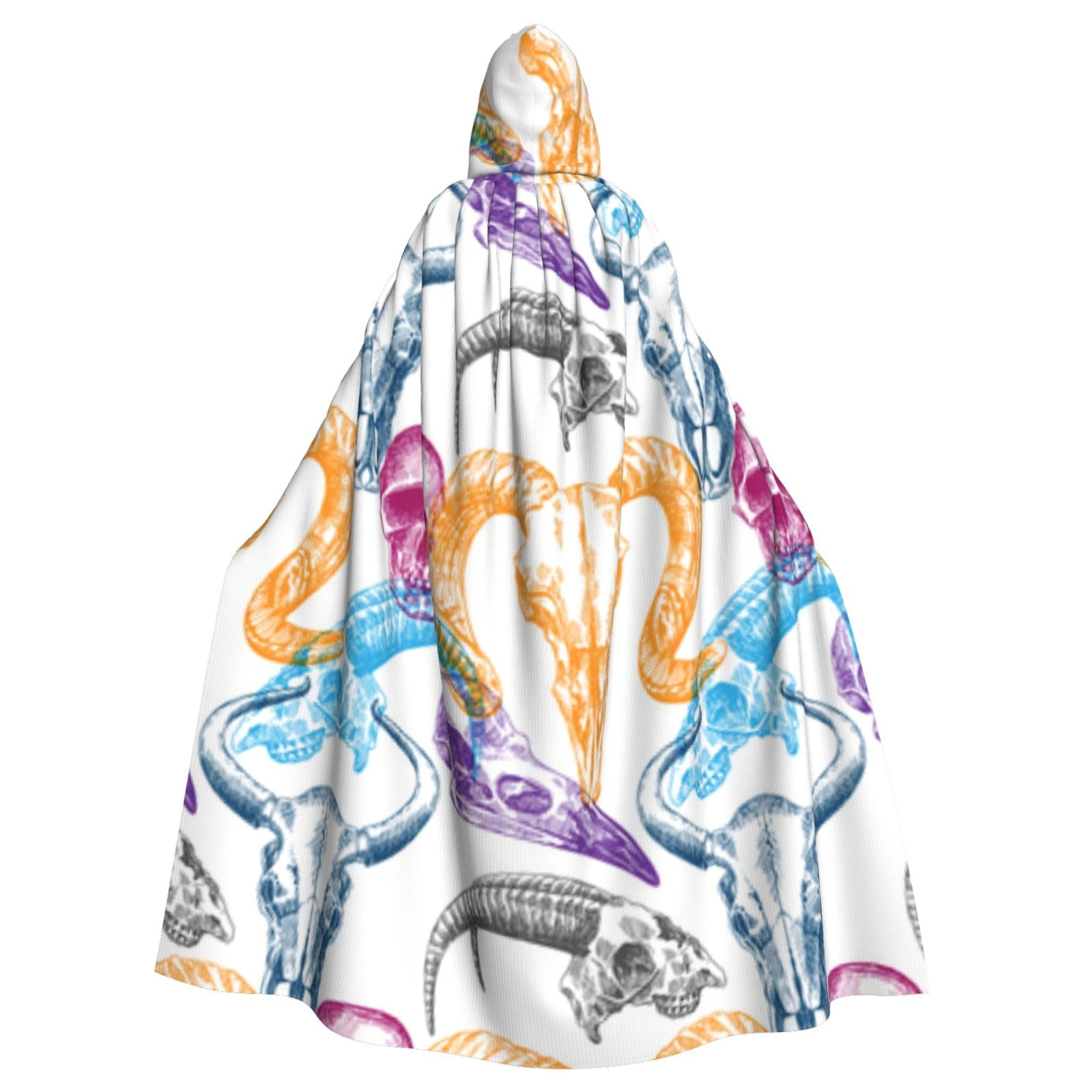 Unisex Hooded Cloak Adult Lightweight Overcoat Sketch Animal Skull Boho ...