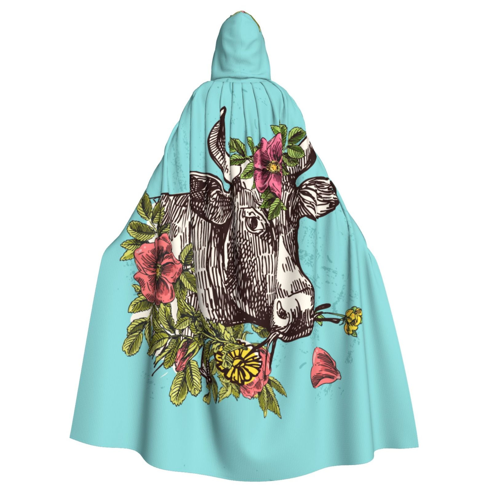 Unisex Hooded Cloak Adult Lightweight Overcoat Sketch Cow Head With ...