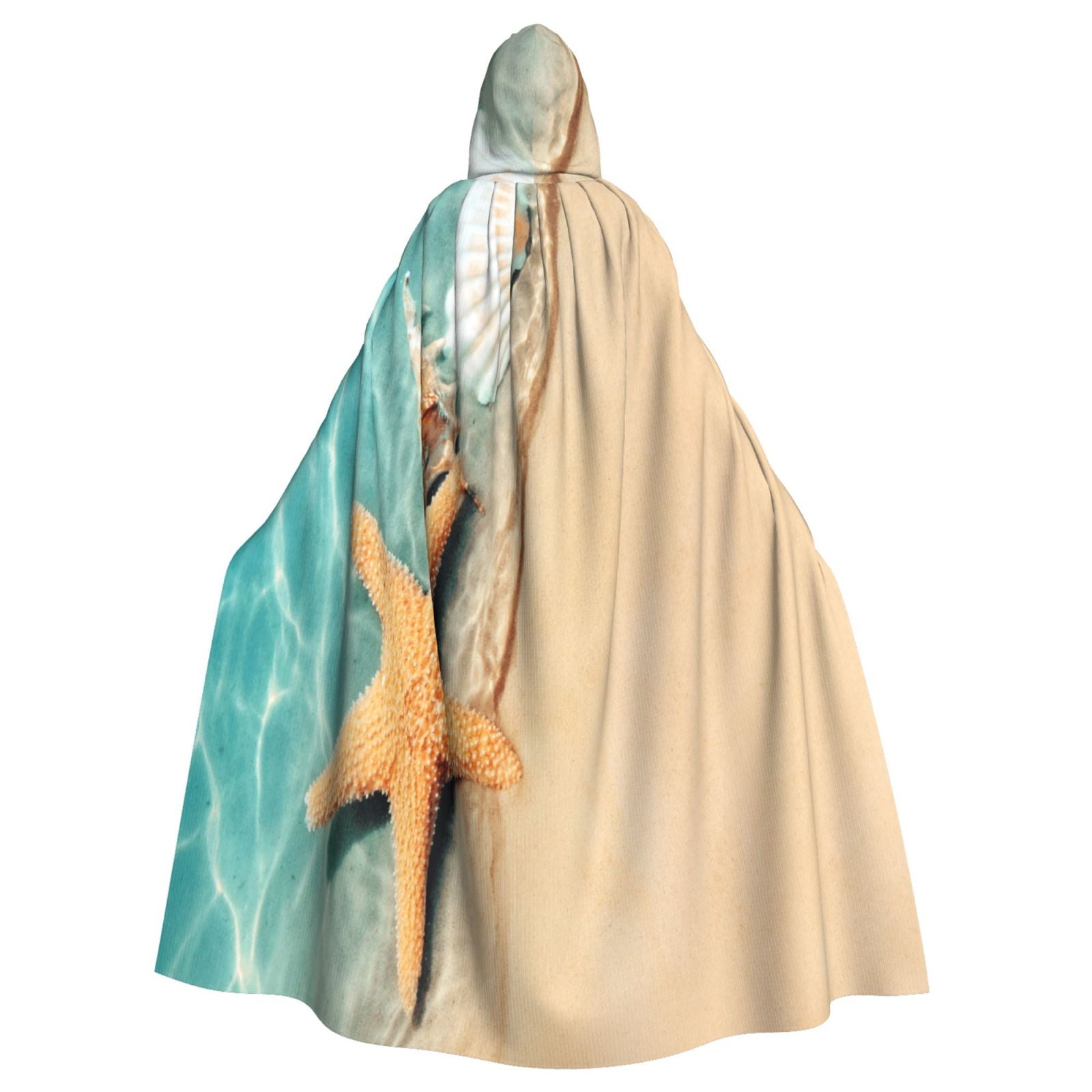 Unisex Hooded Cloak Adult Lightweight Overcoat Starfish And Seashell On ...