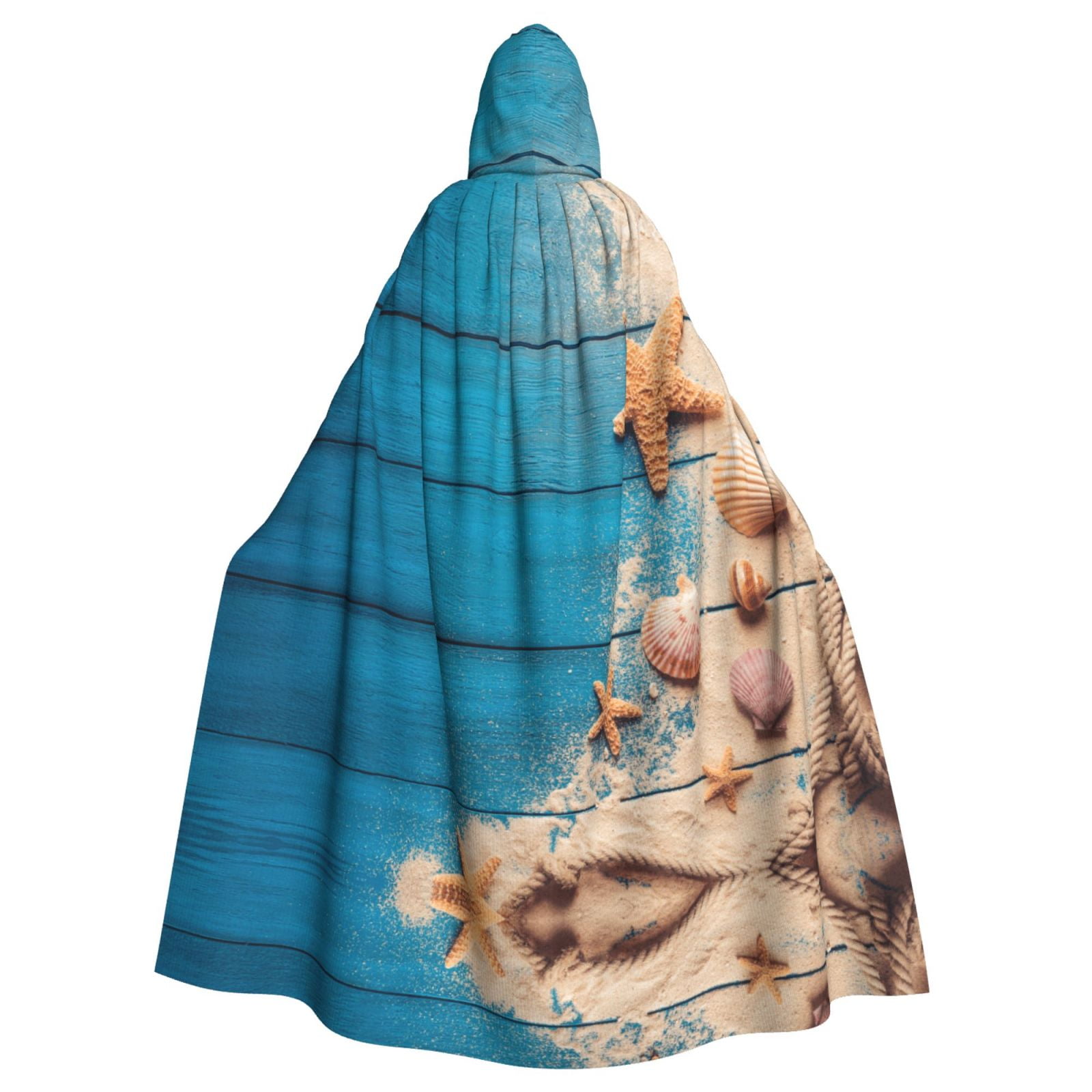 Unisex Hooded Cloak Adult Lightweight Overcoat Summer Sea Shells And ...
