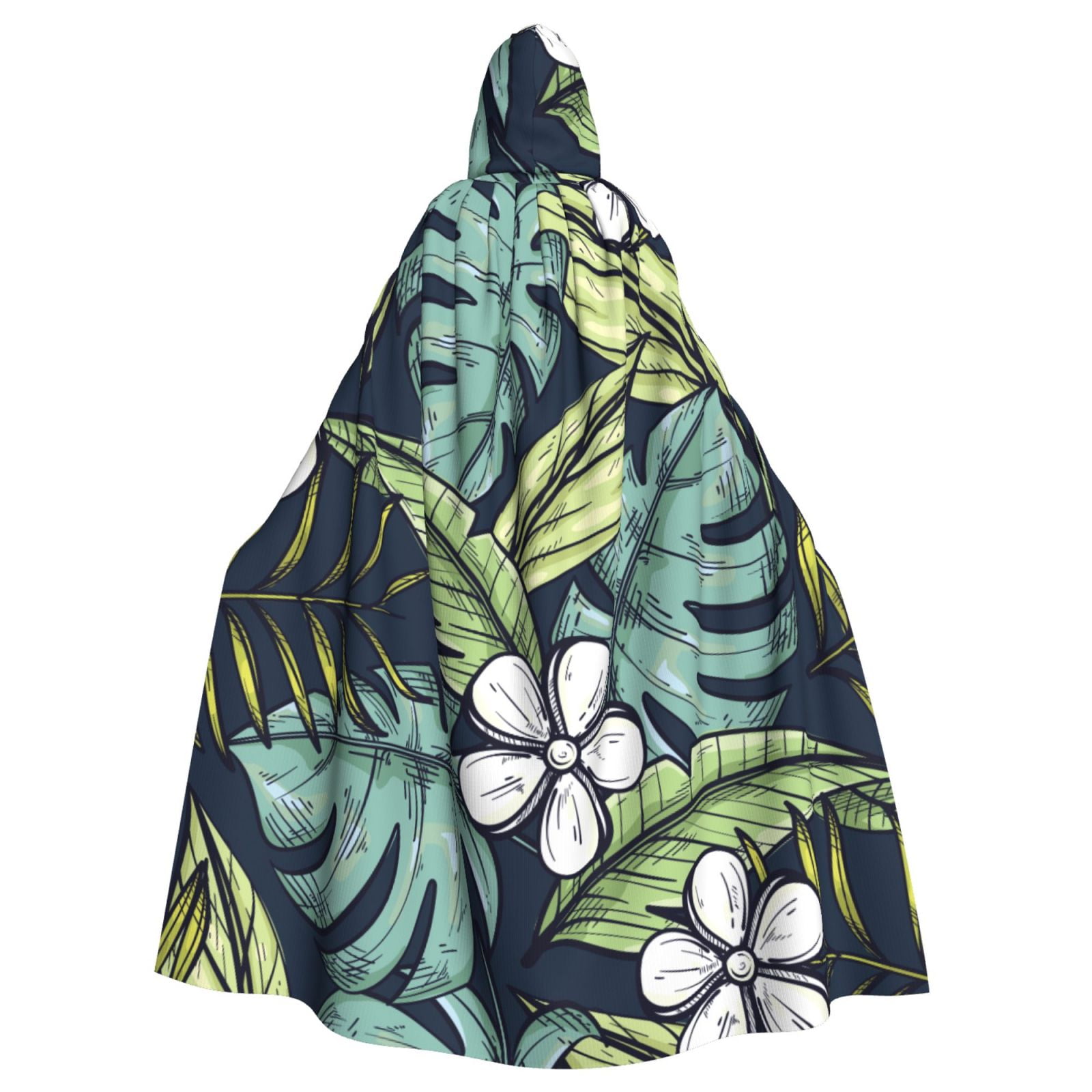 Unisex Hooded Cloak Adult Lightweight Overcoat Summer Tropical Leaves ...