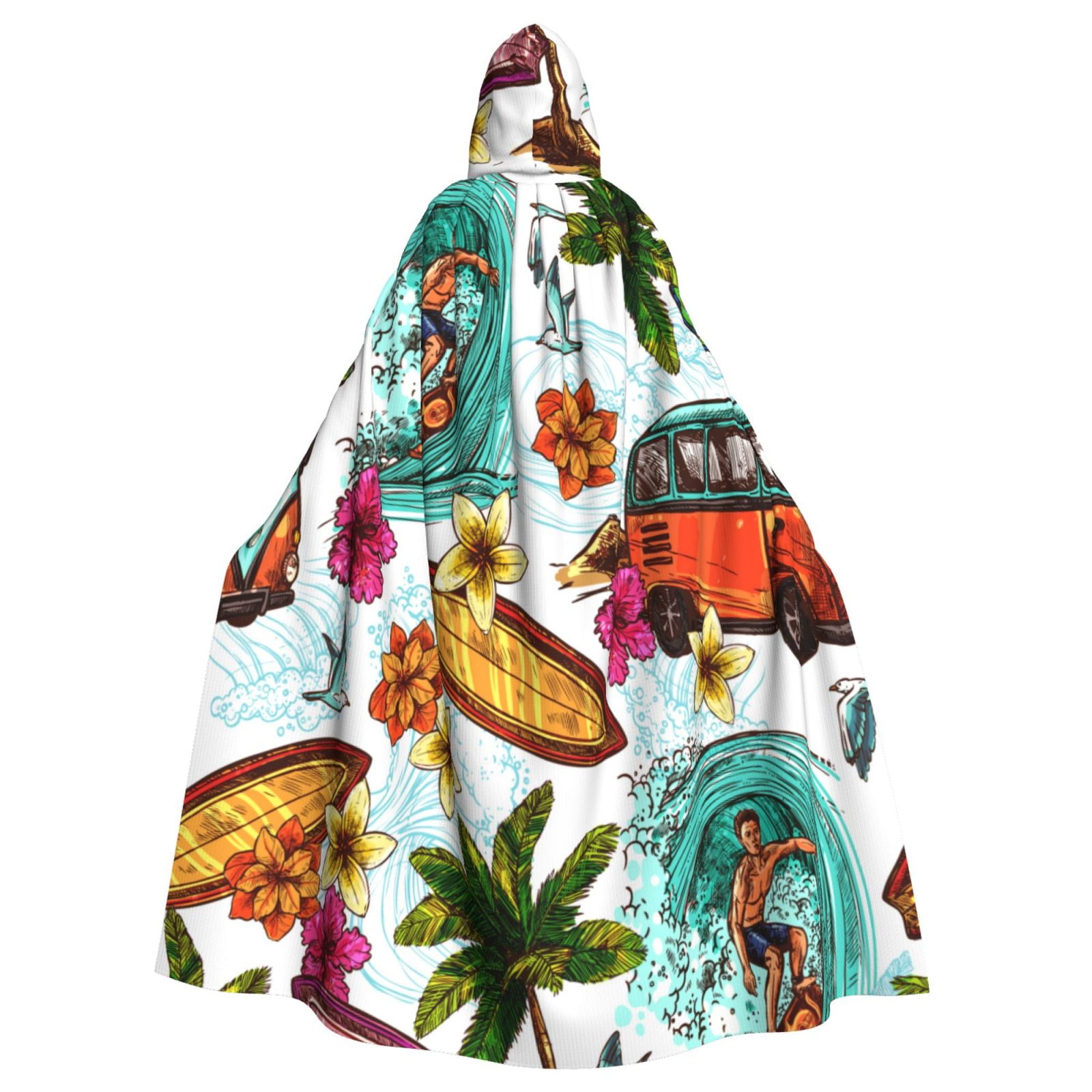 Unisex Hooded Cloak Adult Lightweight Overcoat Summer With Surf Palm ...