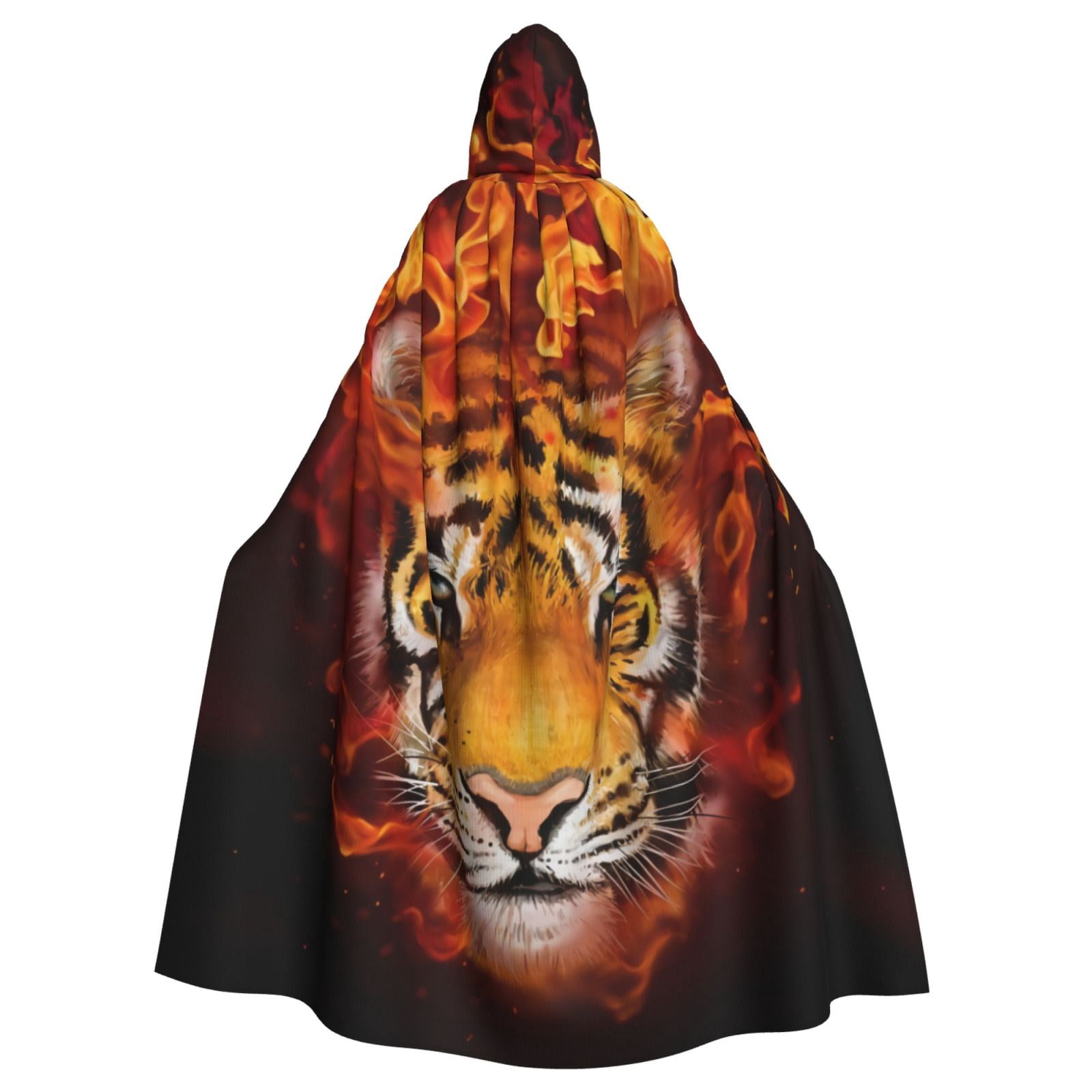 Unisex Hooded Cloak Adult Lightweight Overcoat Tiger With Fire Cloak ...