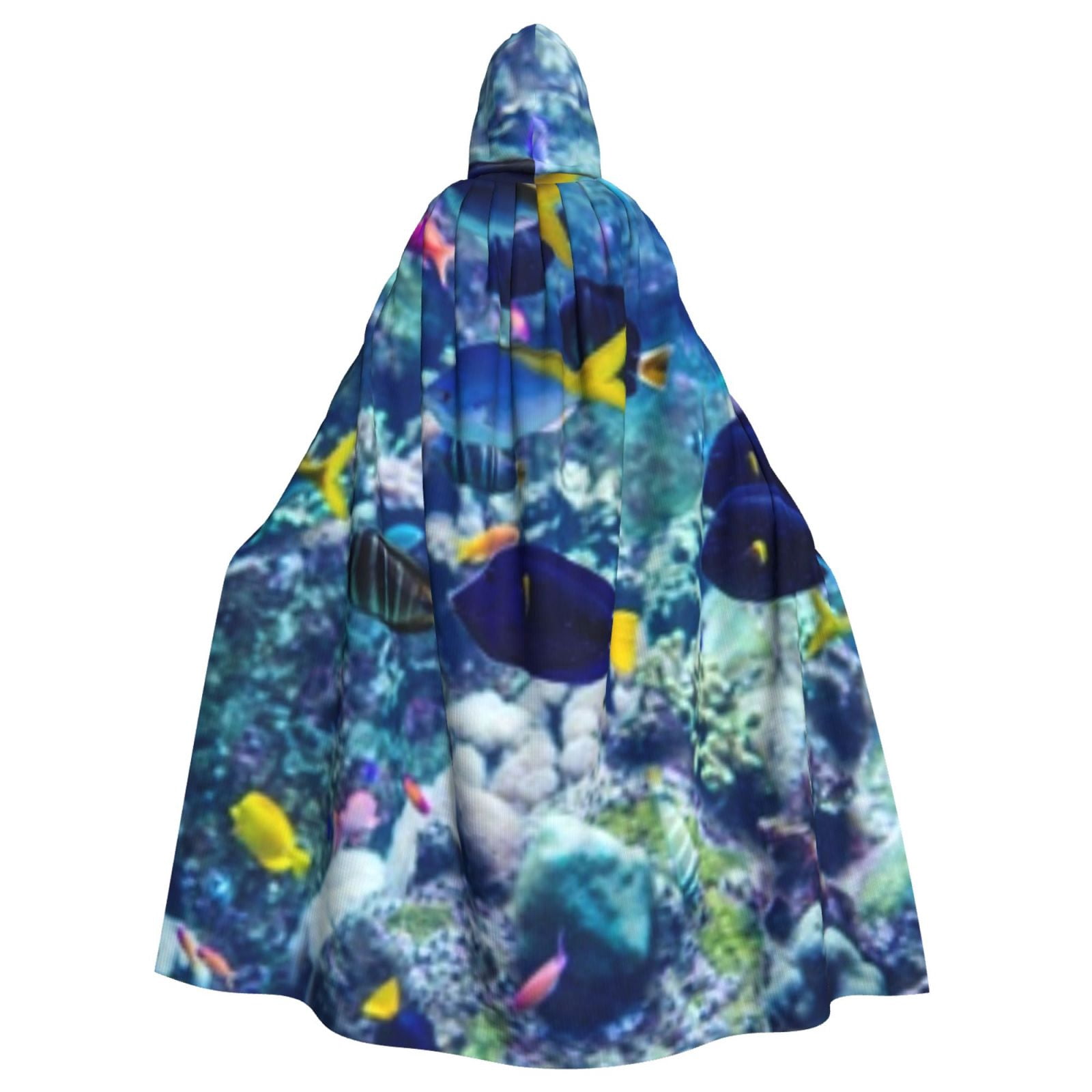 Unisex Hooded Cloak Adult Lightweight Overcoat Tropical Fish On Coral ...