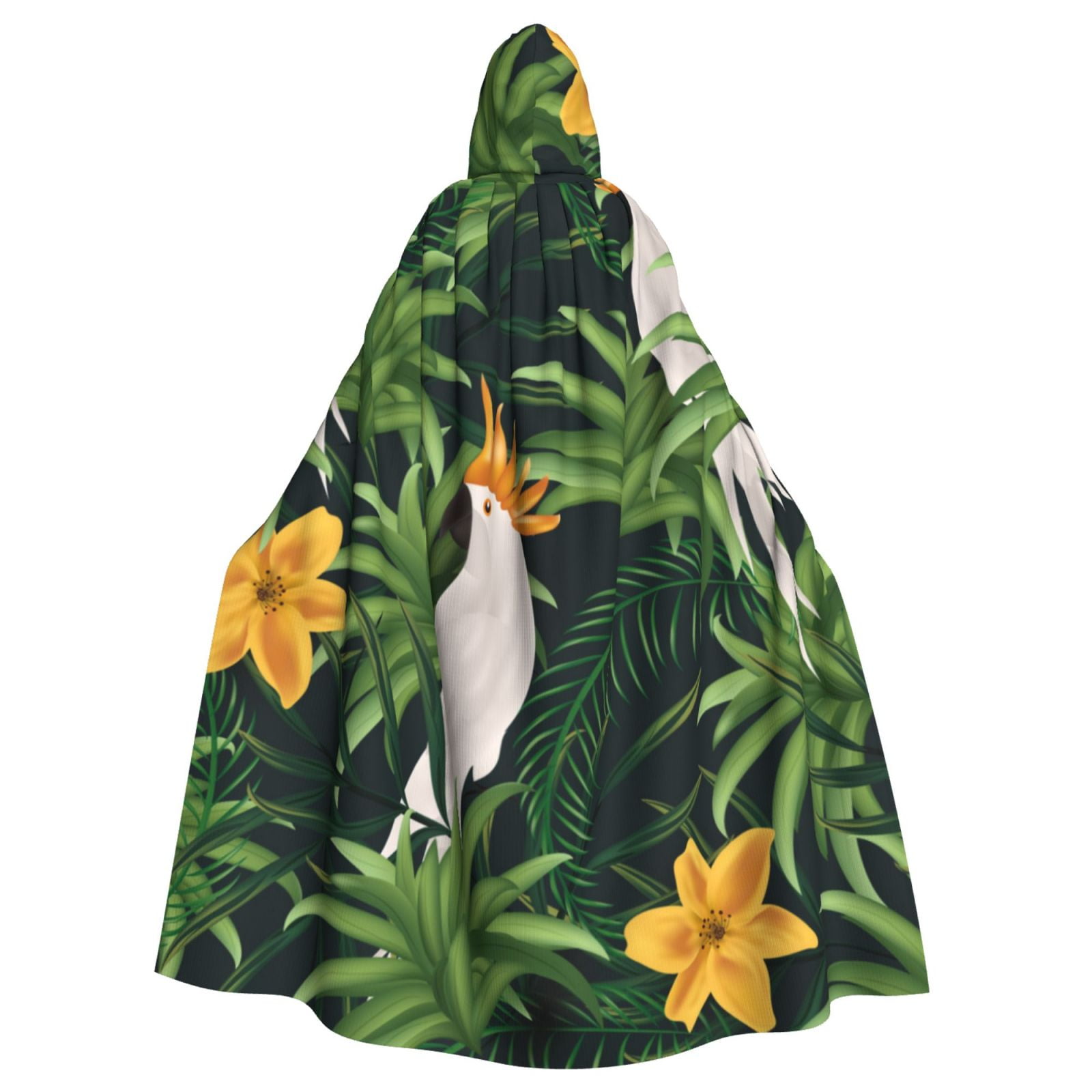Unisex Hooded Cloak Adult Lightweight Overcoat Tropical Leaves Parrots ...