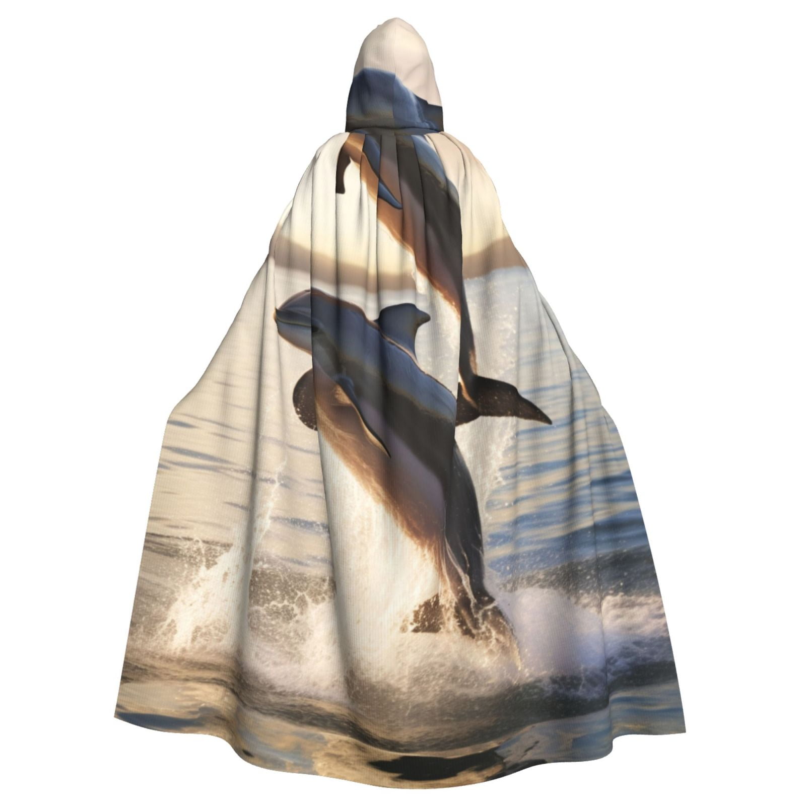 Unisex Hooded Cloak Adult Lightweight Overcoat Two Dolphins Jumping Out ...
