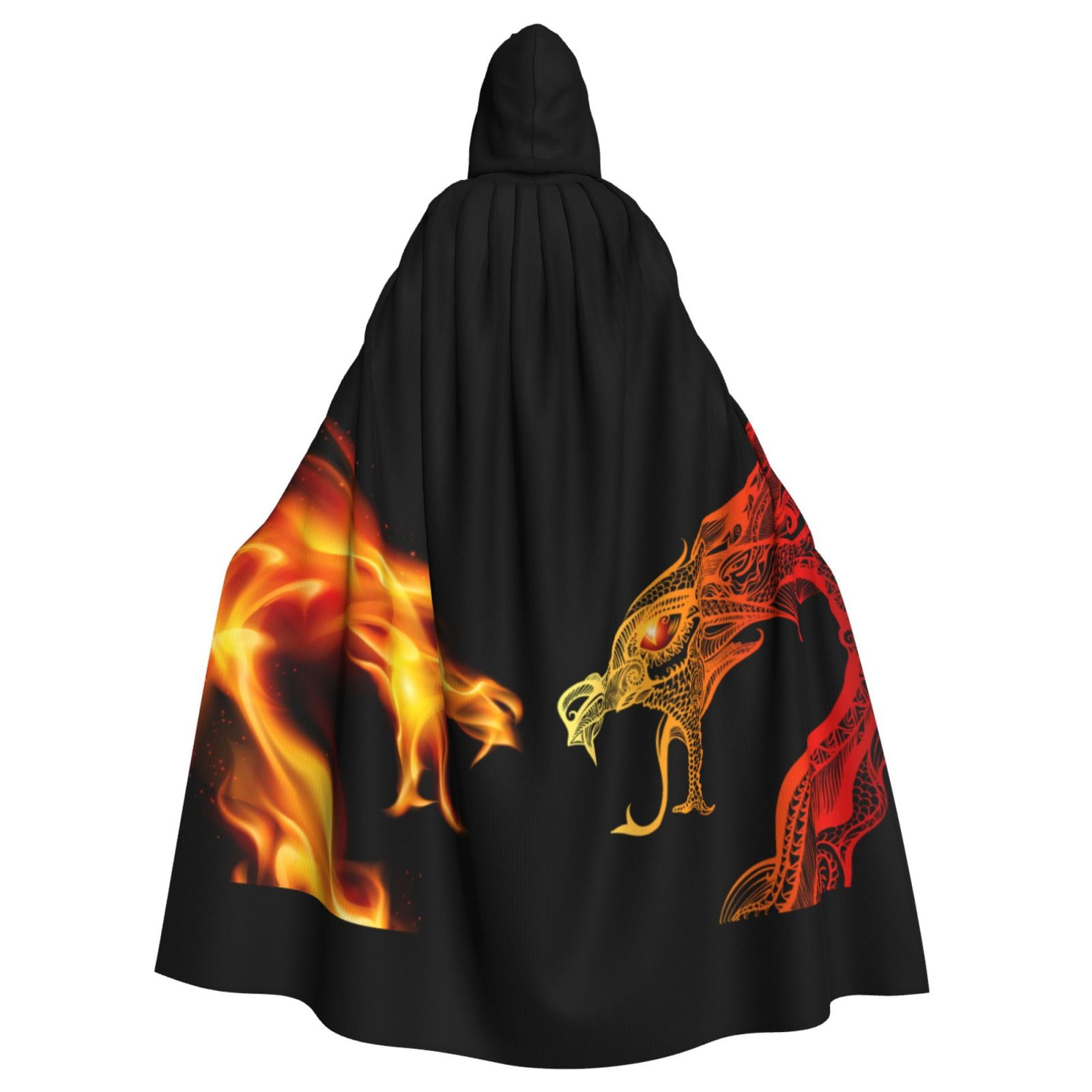 Unisex Hooded Cloak Adult Lightweight Overcoat Two Fire Dragon Heads ...