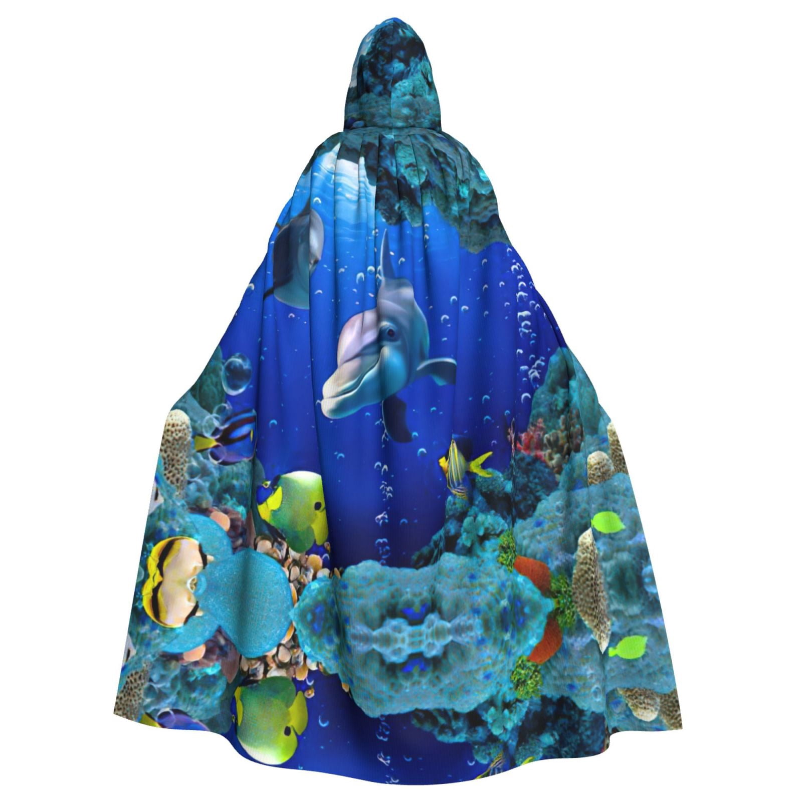 Unisex Hooded Cloak Adult Lightweight Overcoat Underwater Fish Dolphins ...