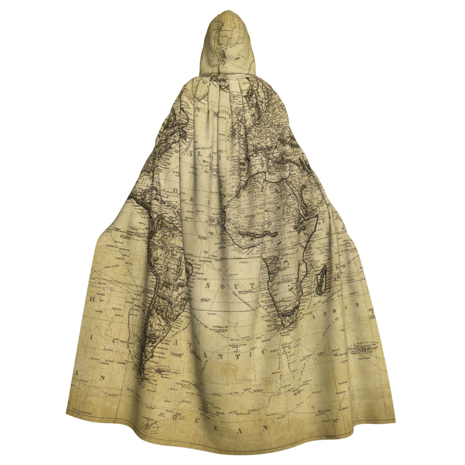 Unisex Hooded Cloak Adult Lightweight Overcoat Vintage Map Of The World ...