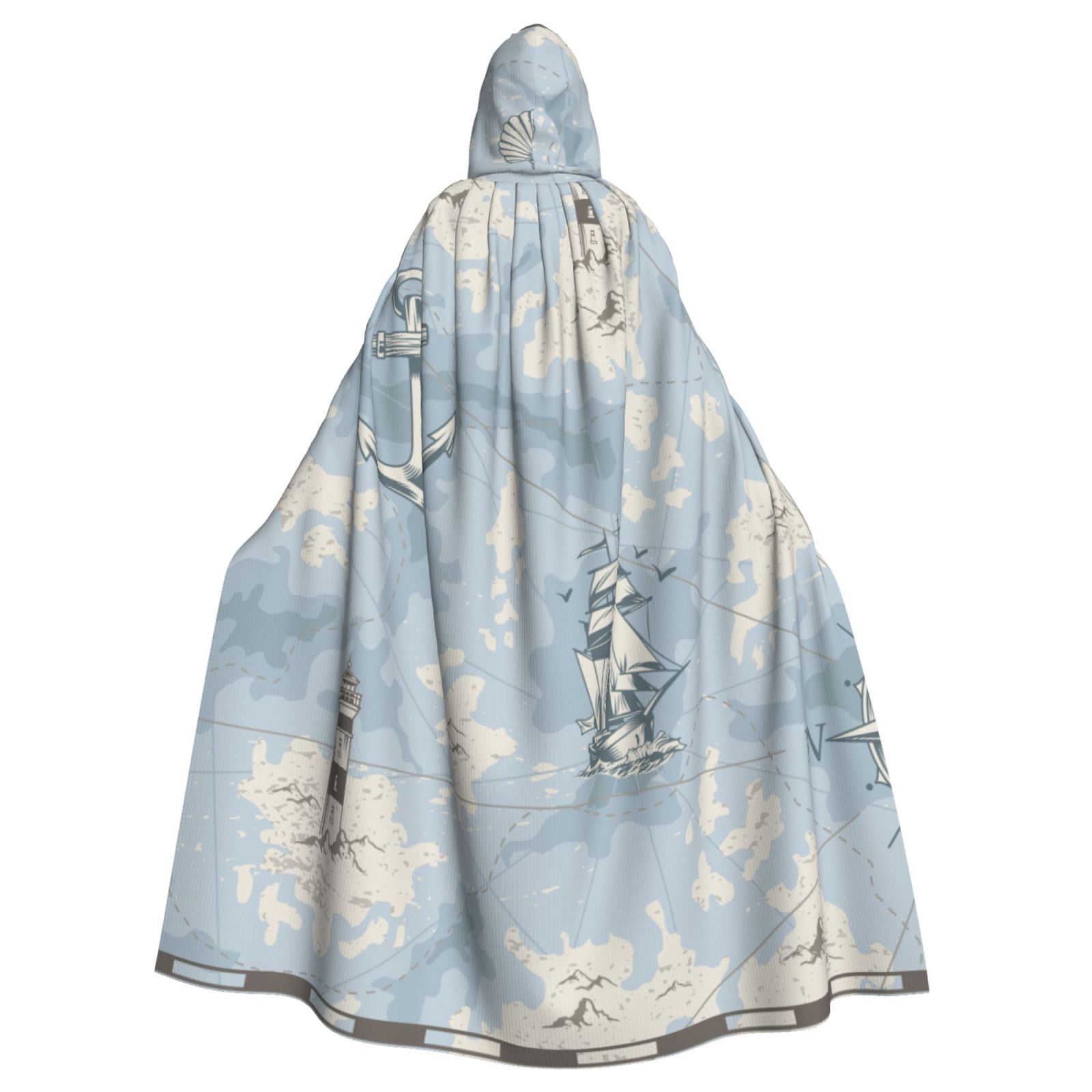 Unisex Hooded Cloak Adult Lightweight Overcoat Vintage Nautical Old Map ...