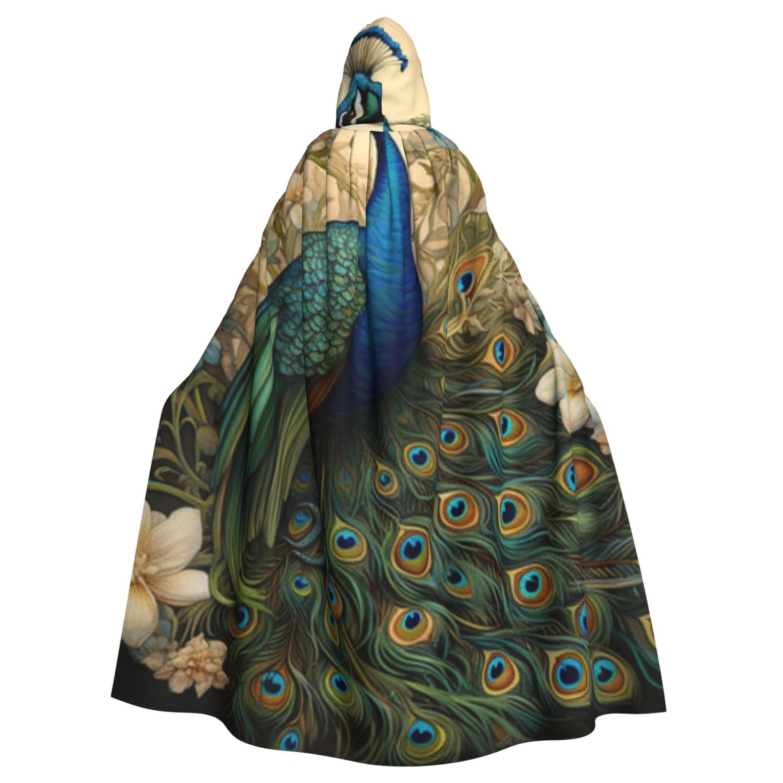 Unisex Hooded Cloak Adult Lightweight Overcoat Vintage Peacock Feathers ...