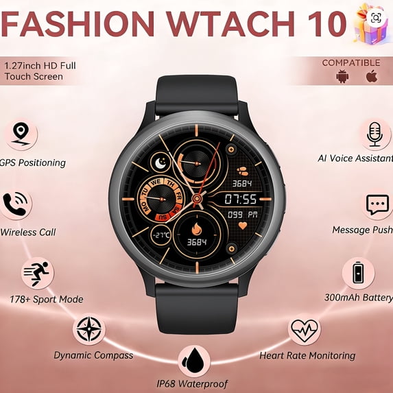 Unisex Smart Watch, IP68 Waterproof, Call & Message Alert, Sleep Health ...