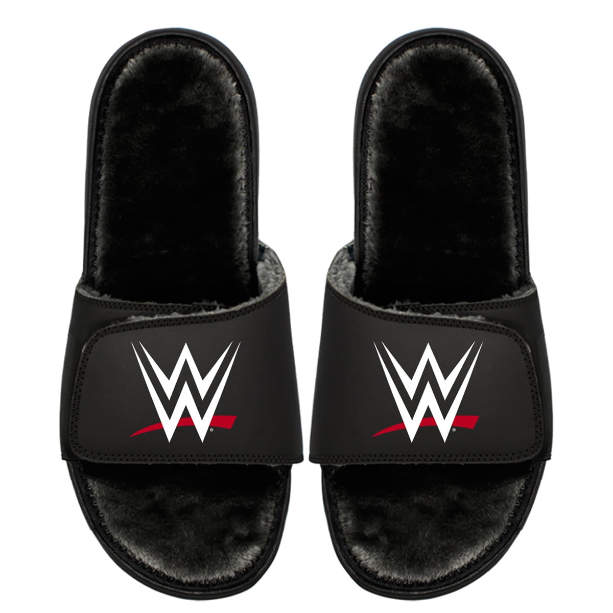 Unisex ISlide Black WWE Logo Fur Wordmark Slide Sandals - Walmart.com