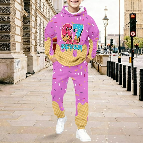 Unisex Kids 2-Piece "67 Ice Cream Melt" Graphic Hoodie & Joggers Set (3 ...