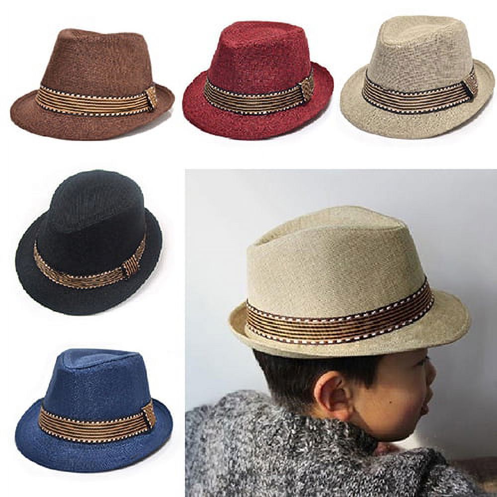 Unisex Kids Fashion Cool Jazz Pitched Crown Short Brim Hat Cap Fedora ...