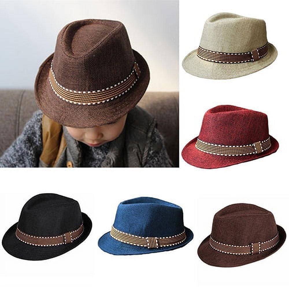 Unisex Kids' Fashion Cool Jazz Pitched Crown Short Brim Hat Cap Fedora ...