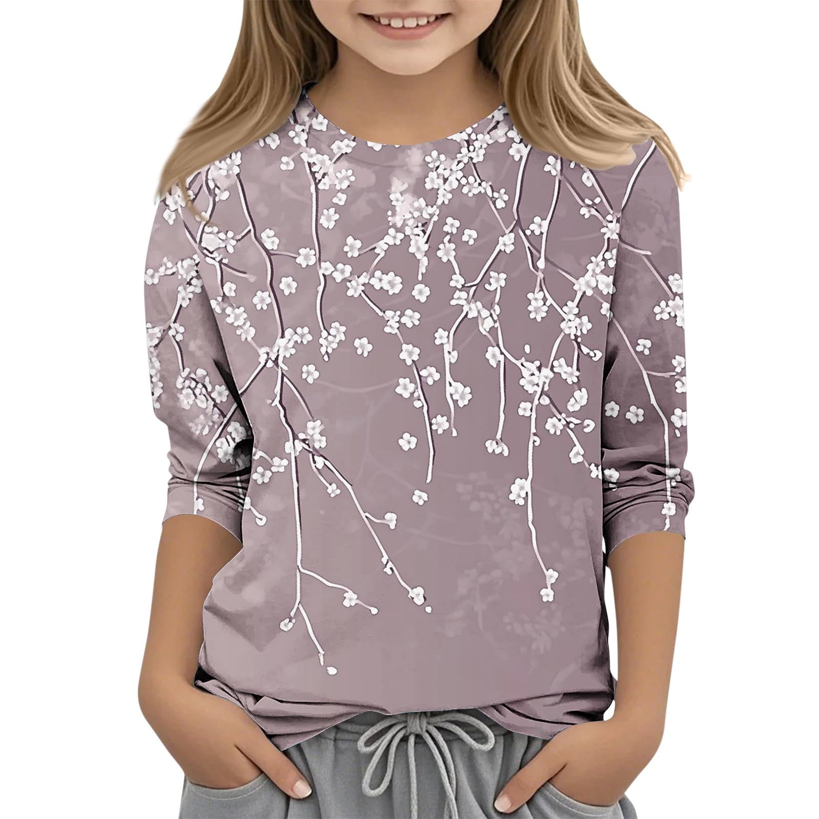 Unisex Kids Summer Fashion Shirts 3/4 Sleeve Loose Fit Floral Printed ...