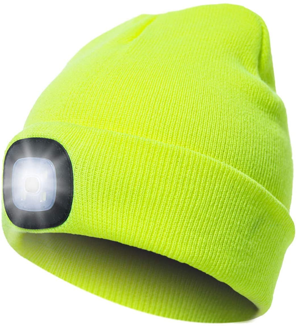 Unisex LED Beanie Hat with Light, USB Rechargeable Hands Free 4 LED ...