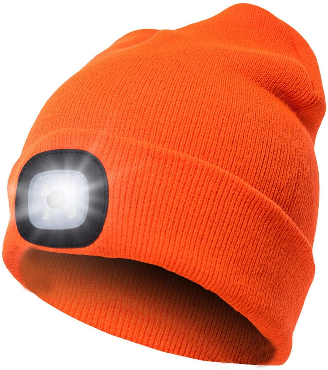 Unisex LED Beanie Hat with Light, USB Rechargeable Hands Free 4 LED ...