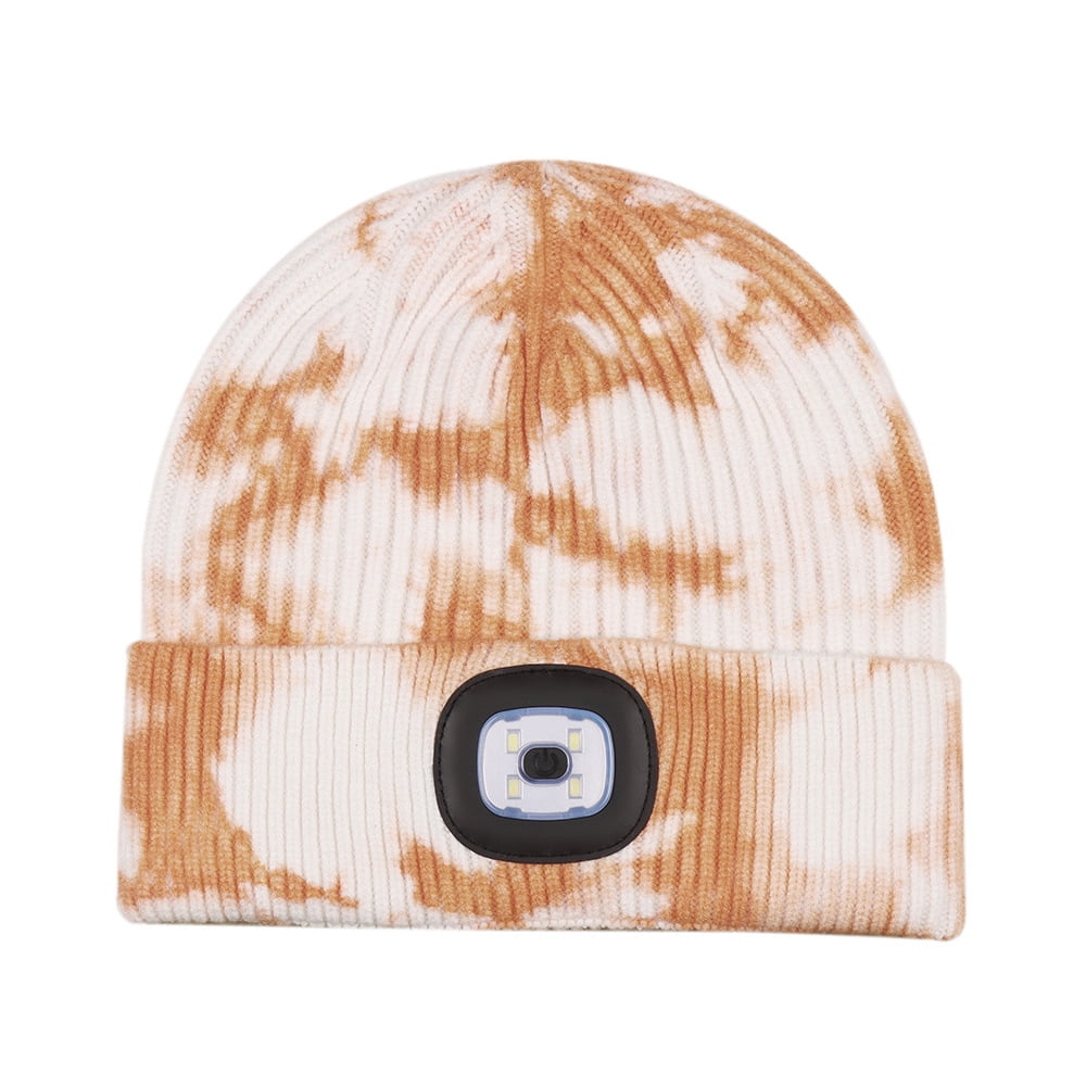 Unisex LED Beanie, USB Rechargeable Tie-dye Lighted Cap 4 LED Headlamp ...