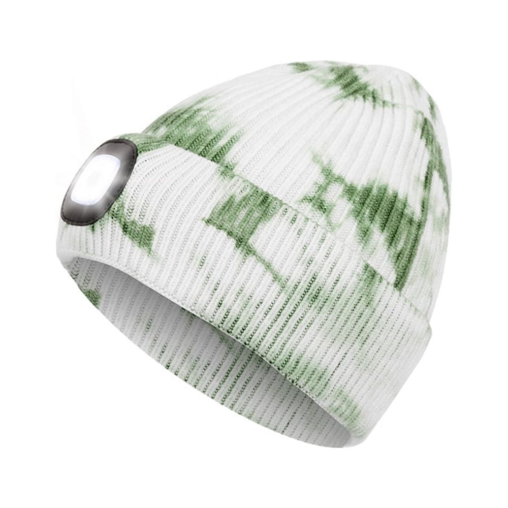 Unisex LED Beanie, USB Rechargeable Tie-dye Lighted Cap 4 LED Headlamp ...