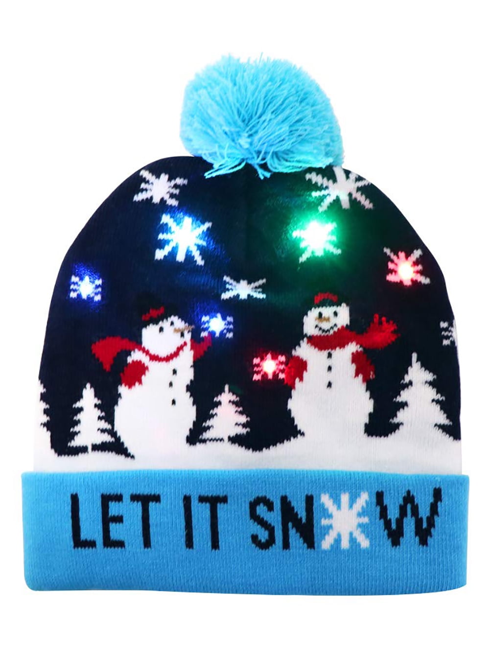 Unisex LED Light Up Christmas Hat Warm Knitted Beanie Holiday Xmas Hat ...