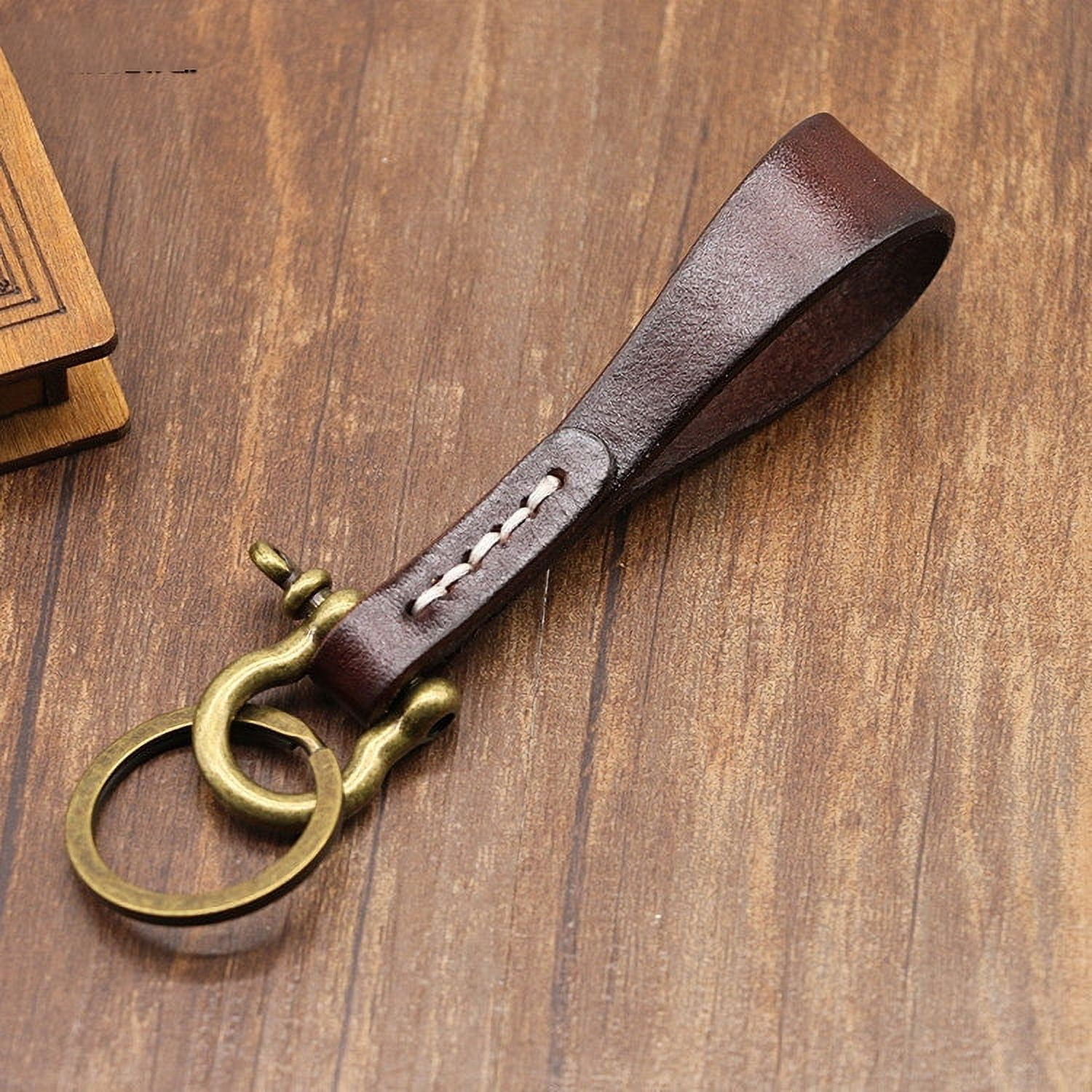 Unisex Leather Car Key Chain with Retro Copper-Colored Horseshoe Buckle ...