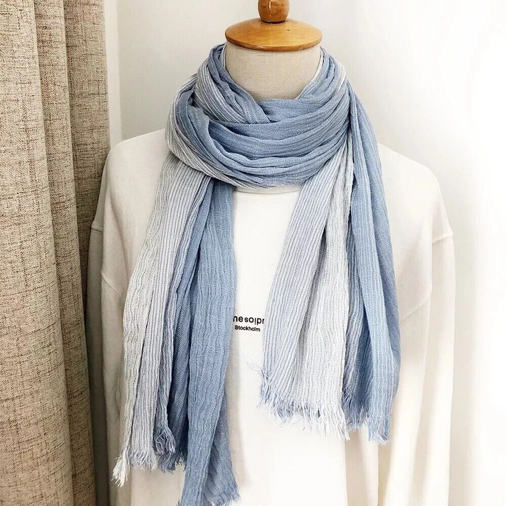 Unisex Linen Striped Long Scarf Soft Lightweight Tassel Shawl Wrap ...