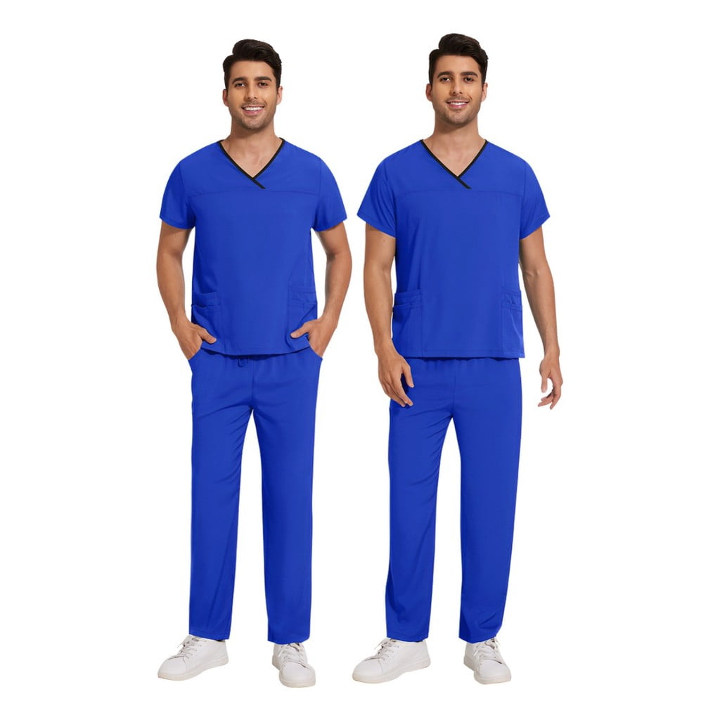 Unisex Medical Scrubs Set Short Sleeve Nurse Work Uniform with Pockets ...